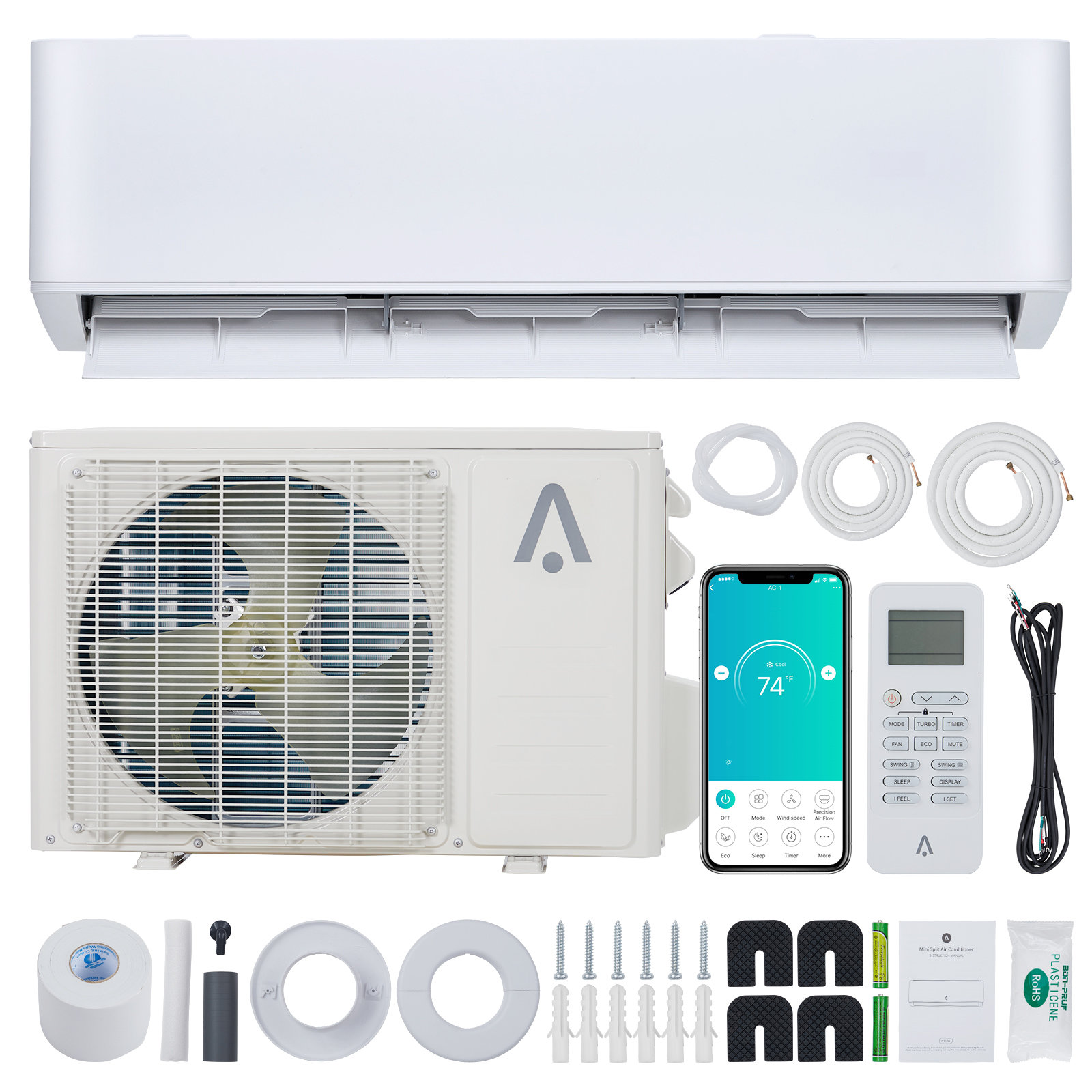 FDFK 24000 BTU Wi-Fi Connected Ductless Mini Split Air Conditioner with ...