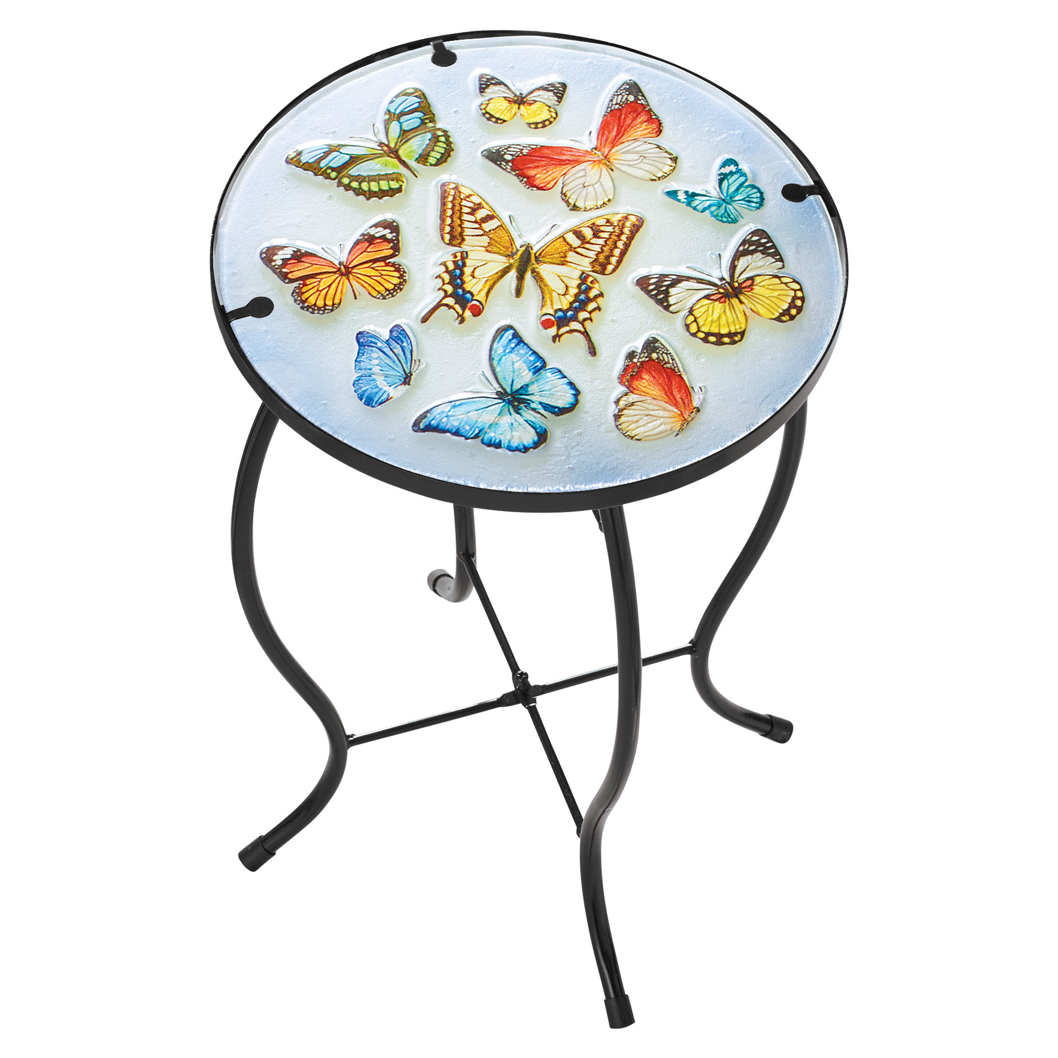 August Grove® Colorful Butterflies Glass Top Indoor/Outdoor Accent ...