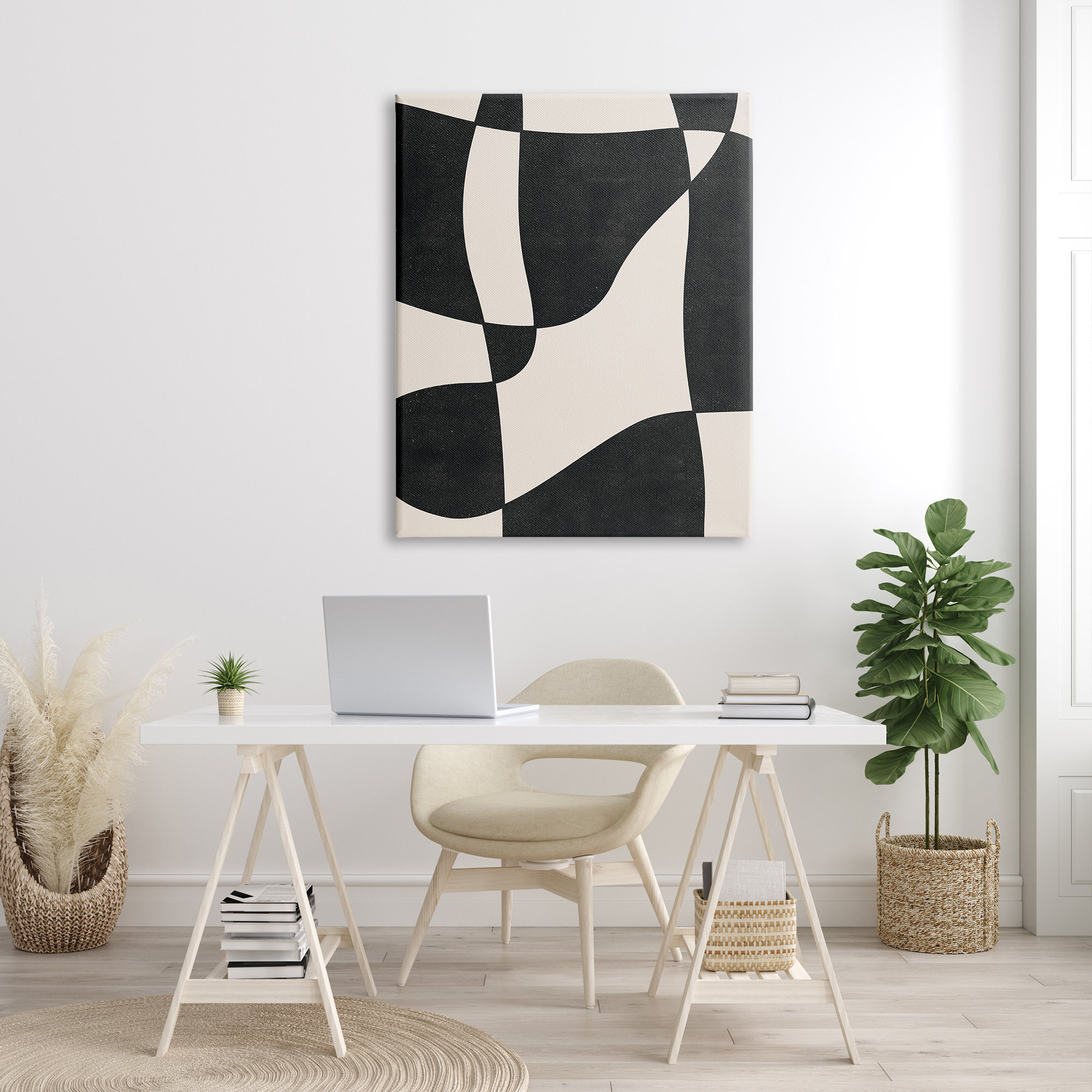 Stupell Industries Retro Wavy Checkered Pattern Shapes - Wrapped Canvas ...