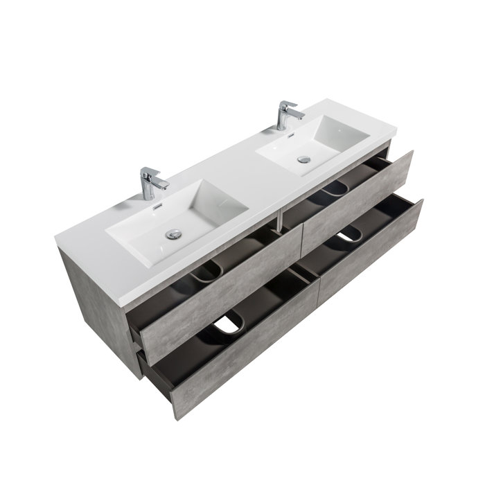 Latitude Run® Kalene 59'' Double Bathroom Vanity with Solid Surface Top ...