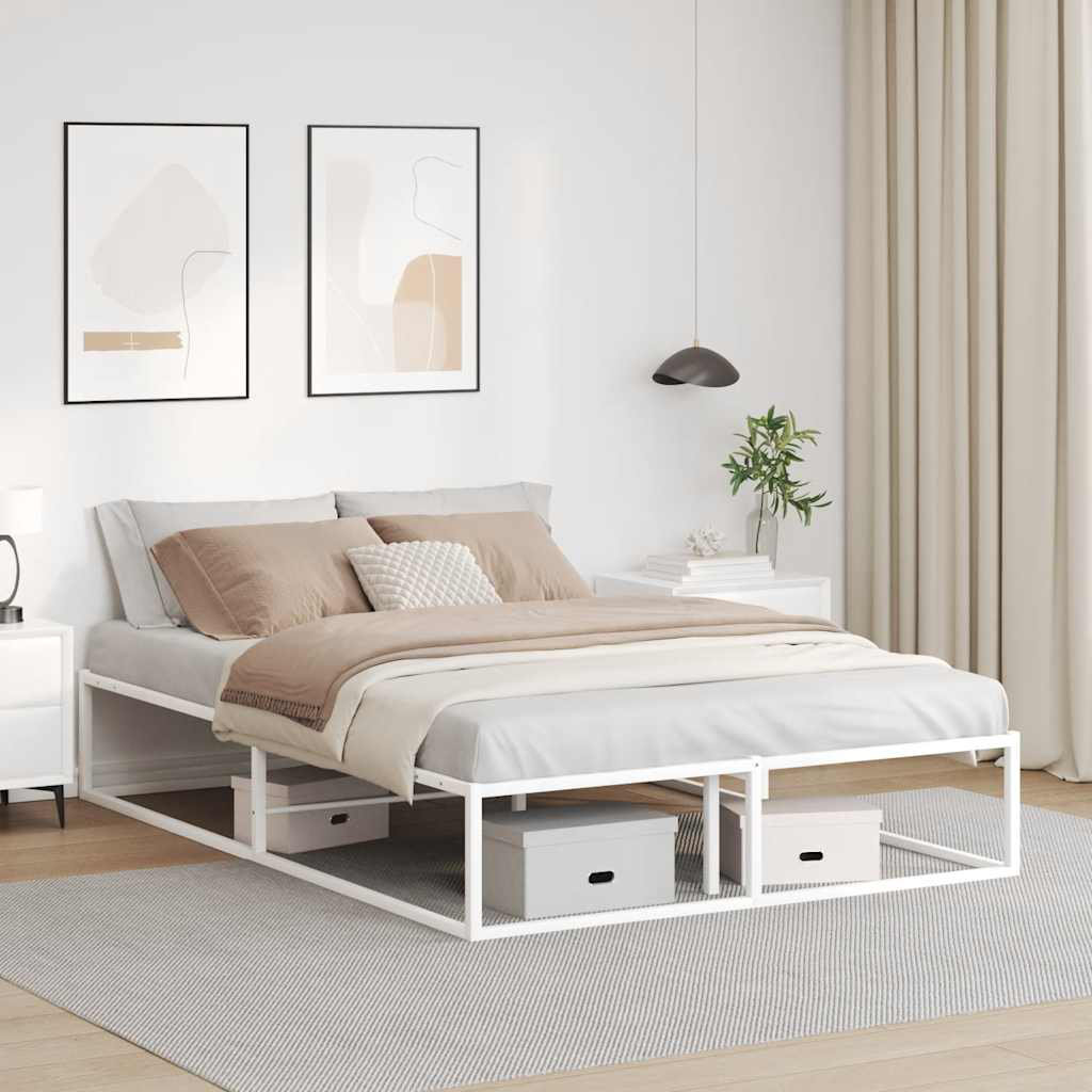 Wrought Studio™ Bed Frame White Powder-Coated Metal Double Bed Frame ...