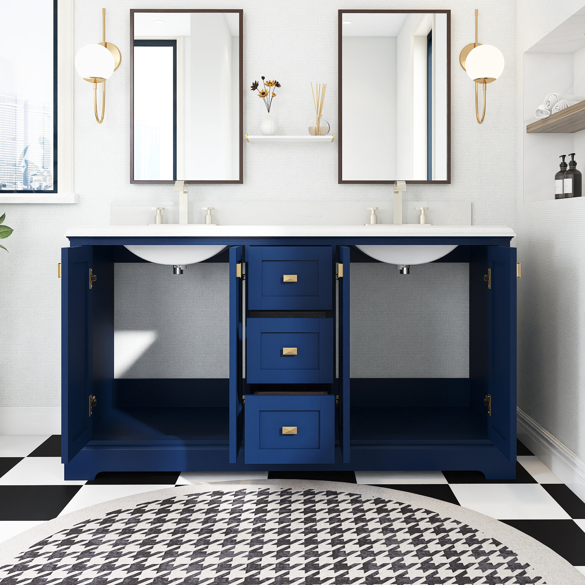 Red Barrel Studio® Tarie 60.58'' Double Bathroom Vanity with Engineered ...