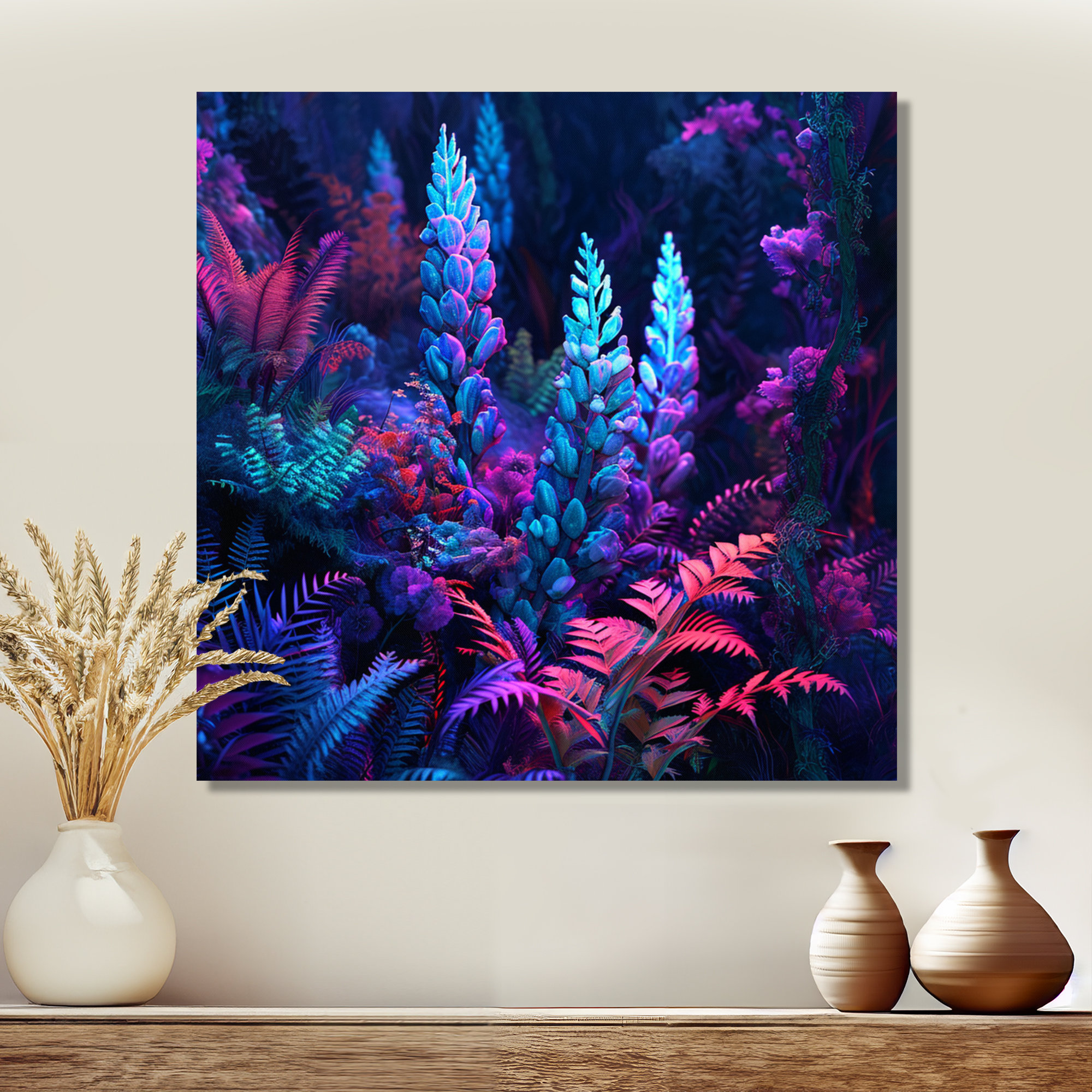 Winston Porter Ferns In Neon Landscape - Ferns Wall Art Print | Wayfair