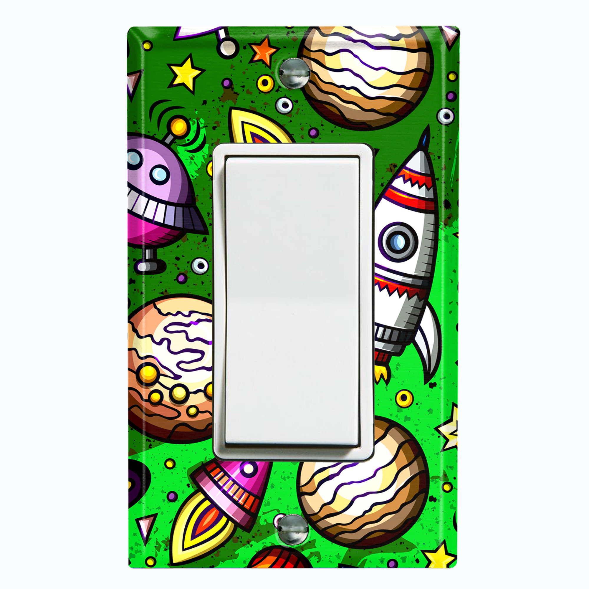 WorldAcc Metal Light Switch Plate Outlet Cover (Rocket Ship Space ...
