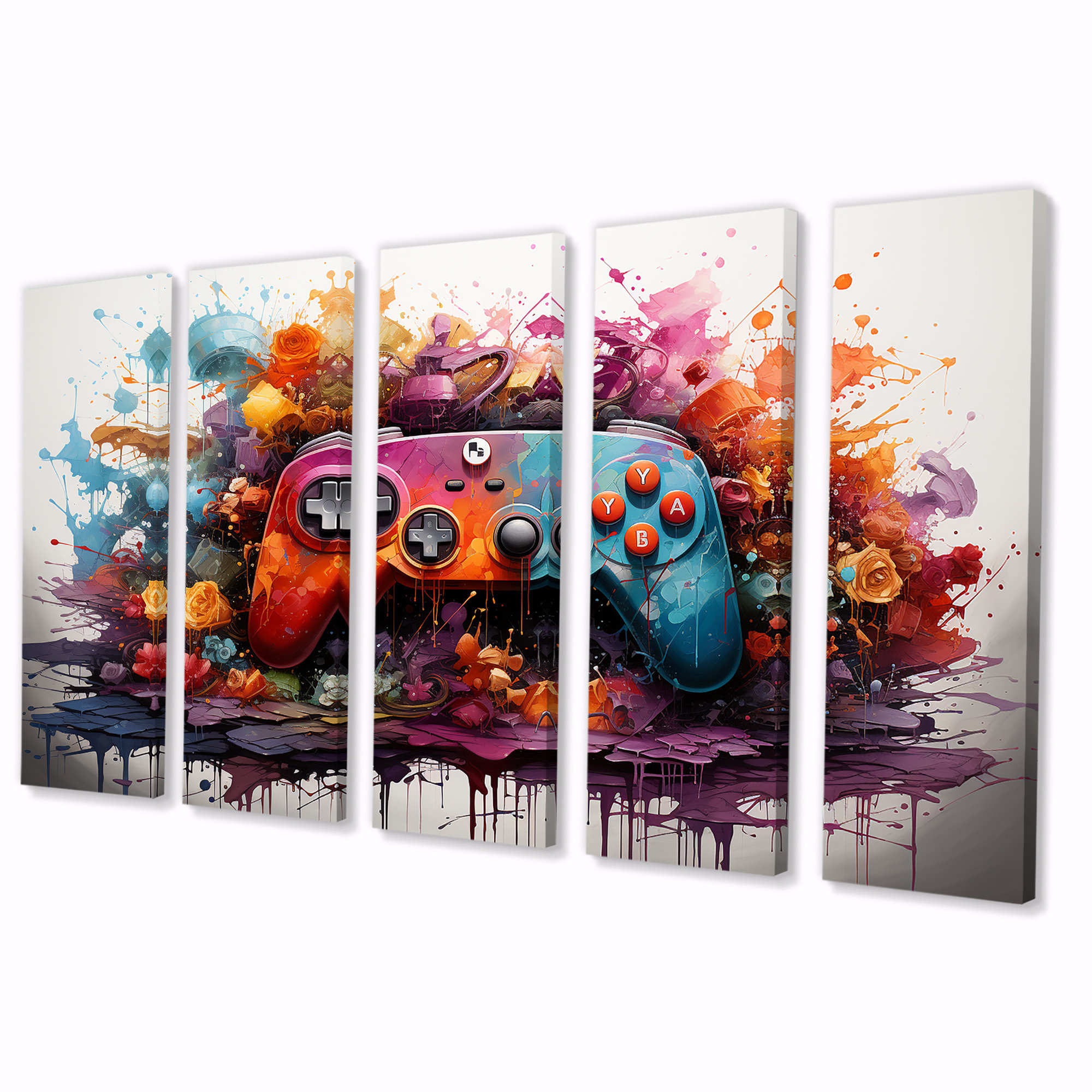 Lark Manor™ Neon Abstract Video Game Controler - Video Games 5 Piece ...