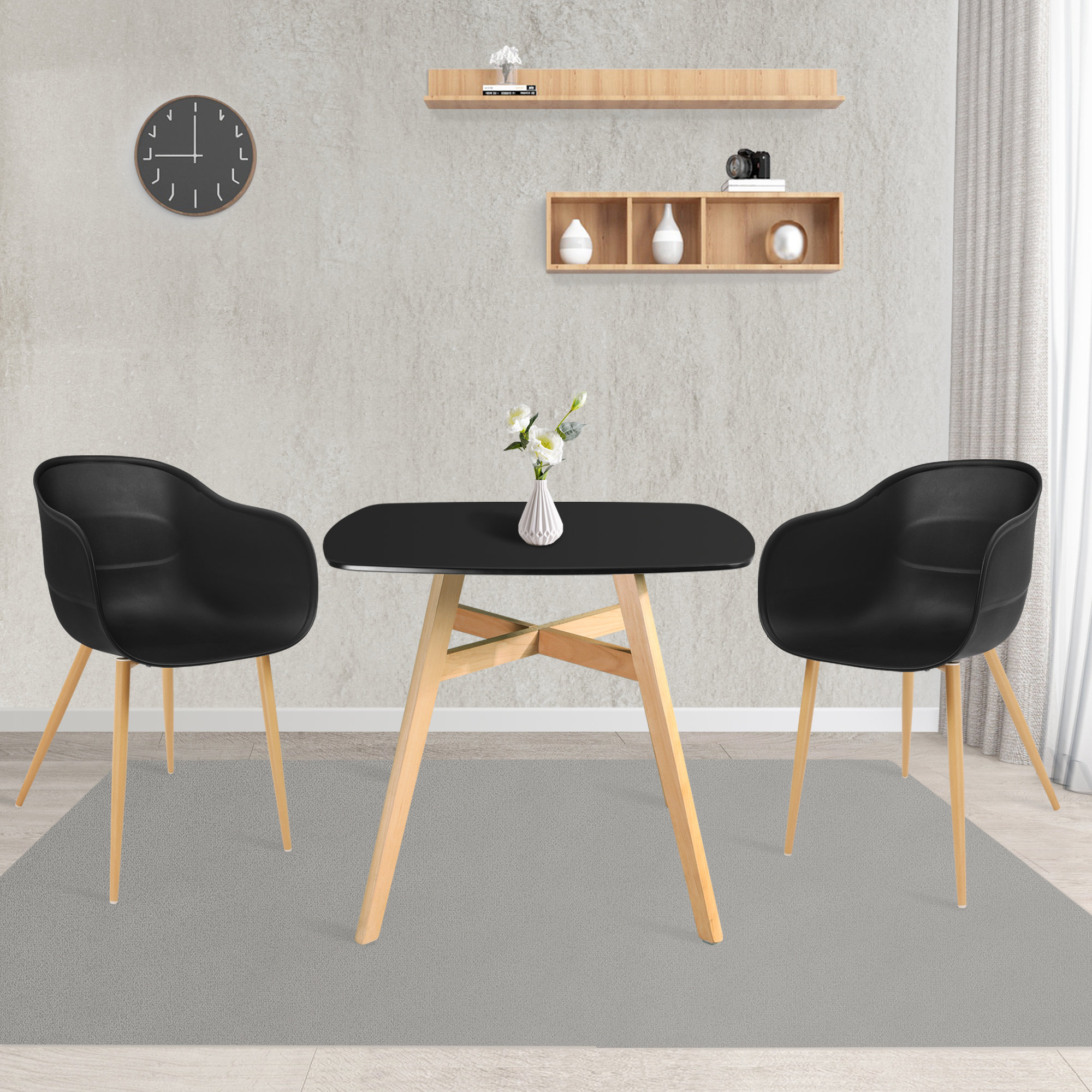 SIMPOL HOME Modern Square MDF Top Dining Table Set For 2, Mid-Century ...
