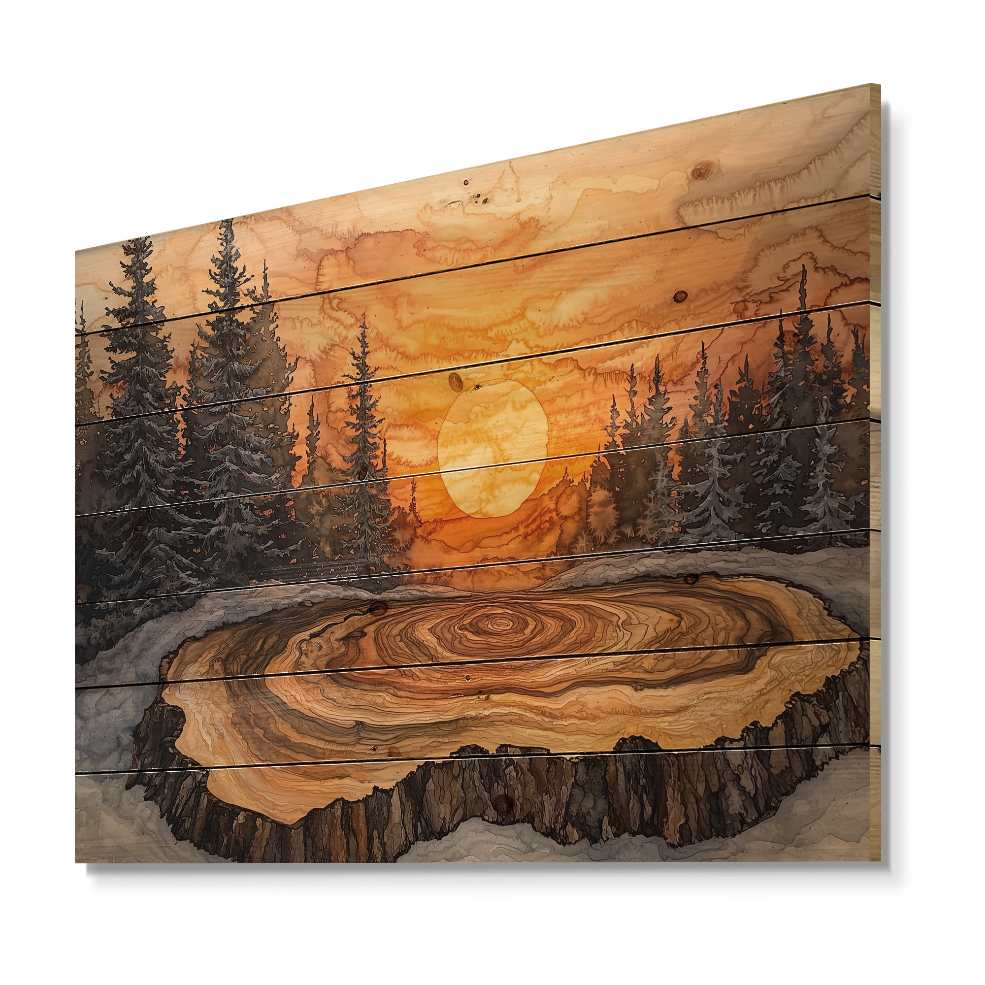 Ophelia & Co. Sunrise Pine Tree On Wooden Tree Slide III - Forest Wood ...