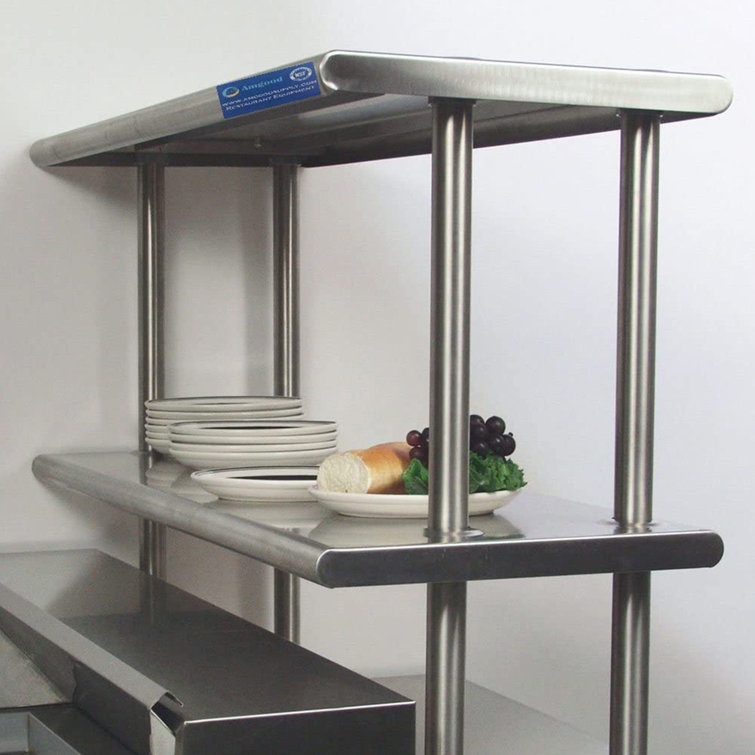 Amgood Open Base Stainless Steel Table with Double Tier Overshelf ...