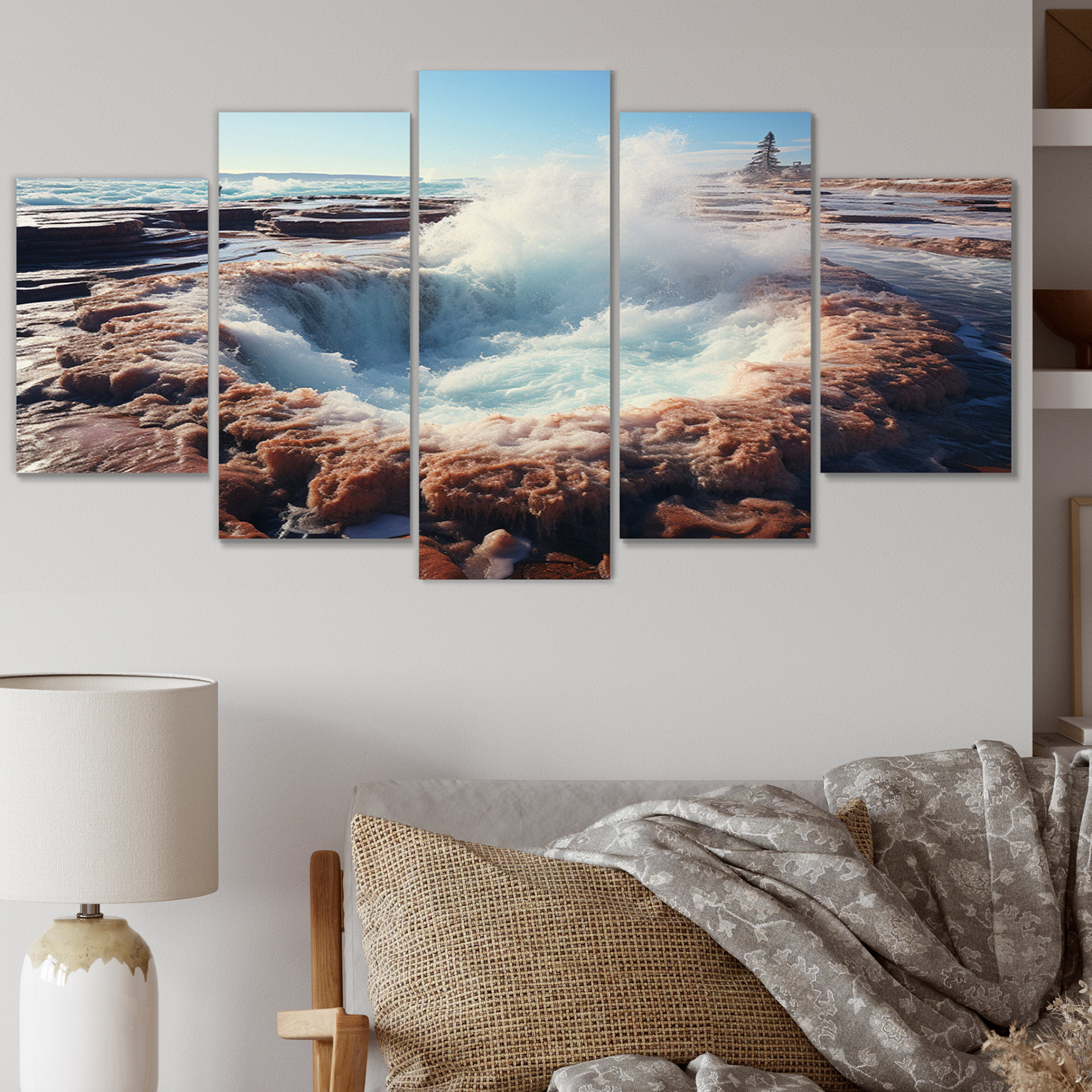 Design Art Geyser Natures Force I - Landscapes Wall Decor - 5 Panels ...