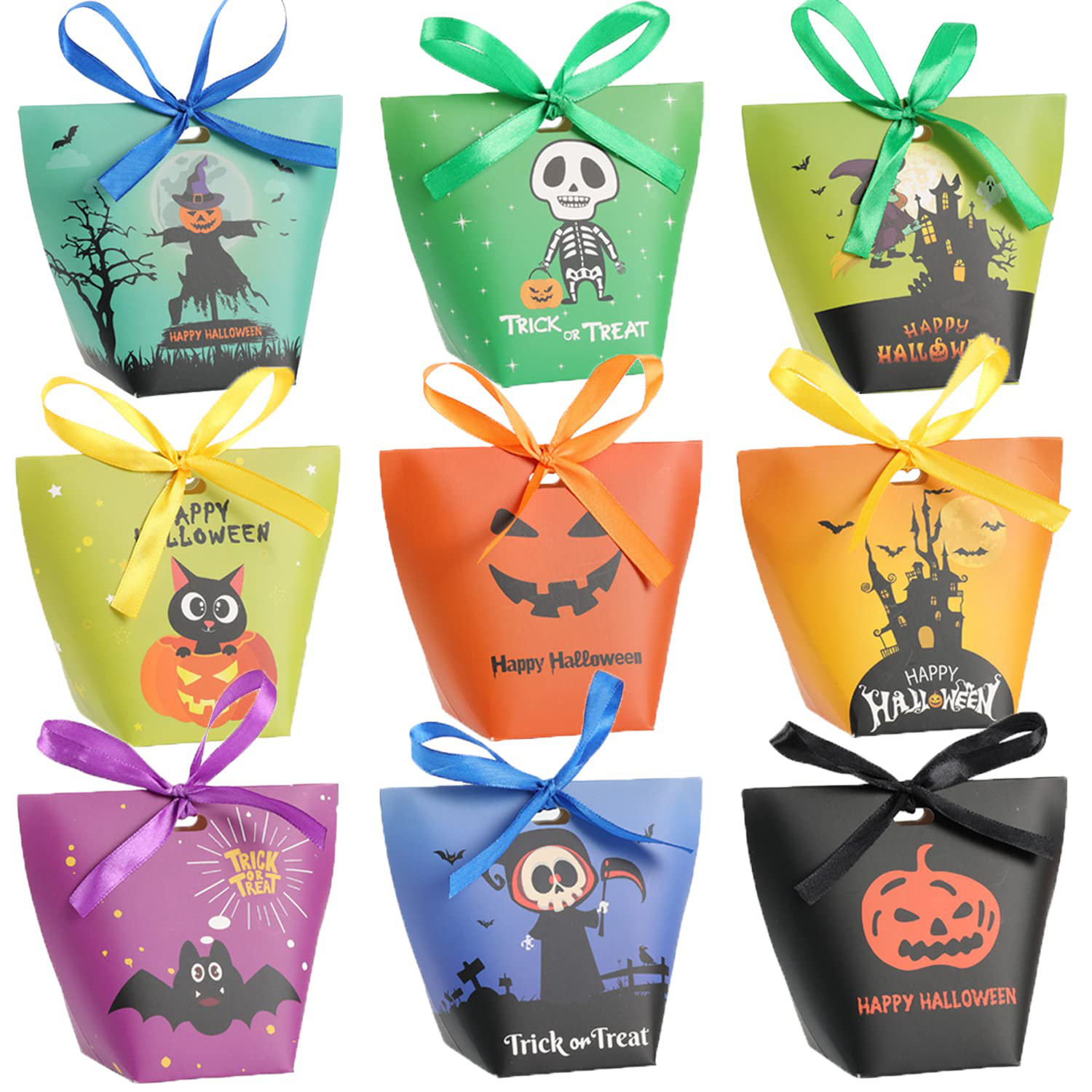 COEN 36 Halloween candy treat bags with ribbons, featuring 9 patterns ...