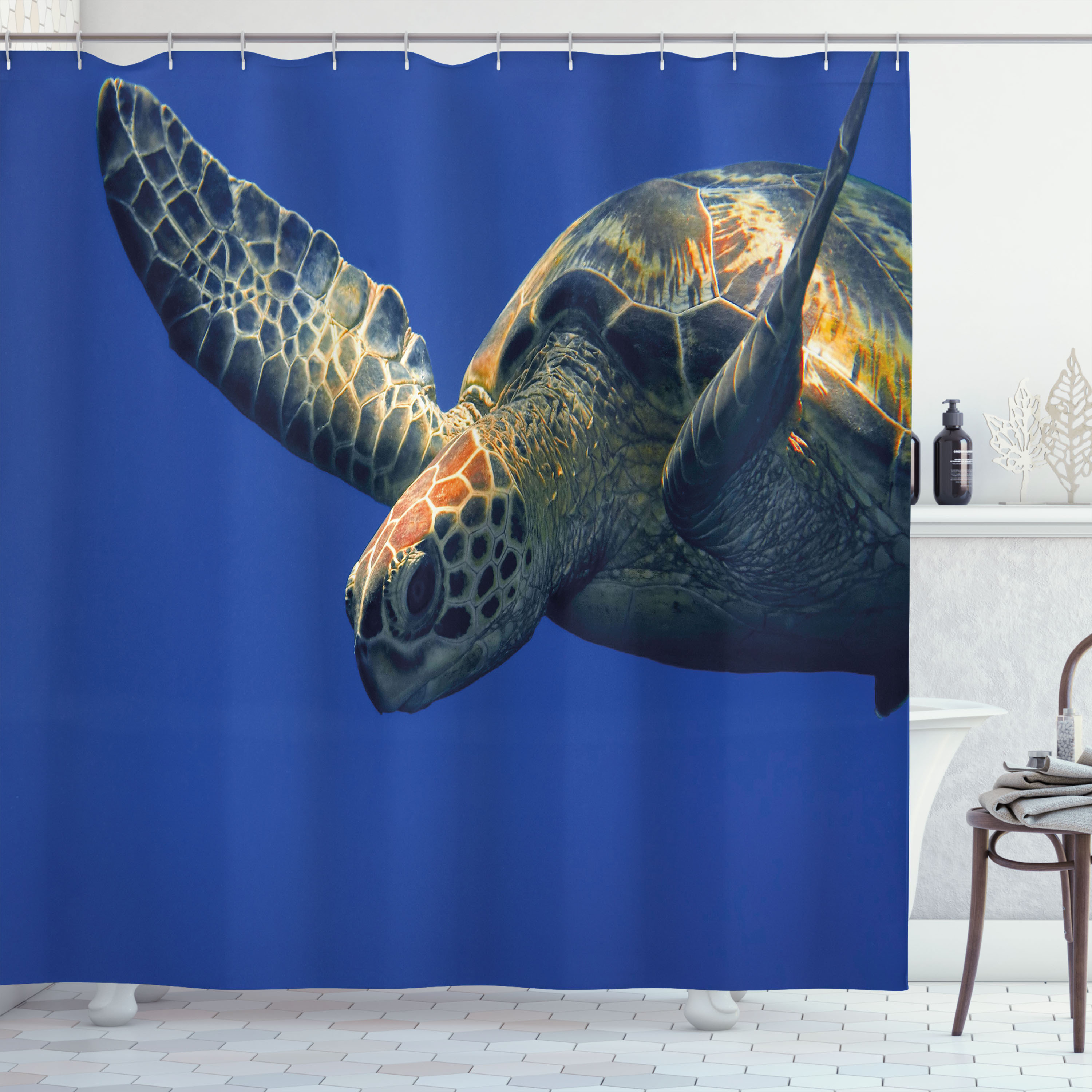 Latitude Run® Turtle Shower Curtain Sea Animal Swimming Blue Yellow ...