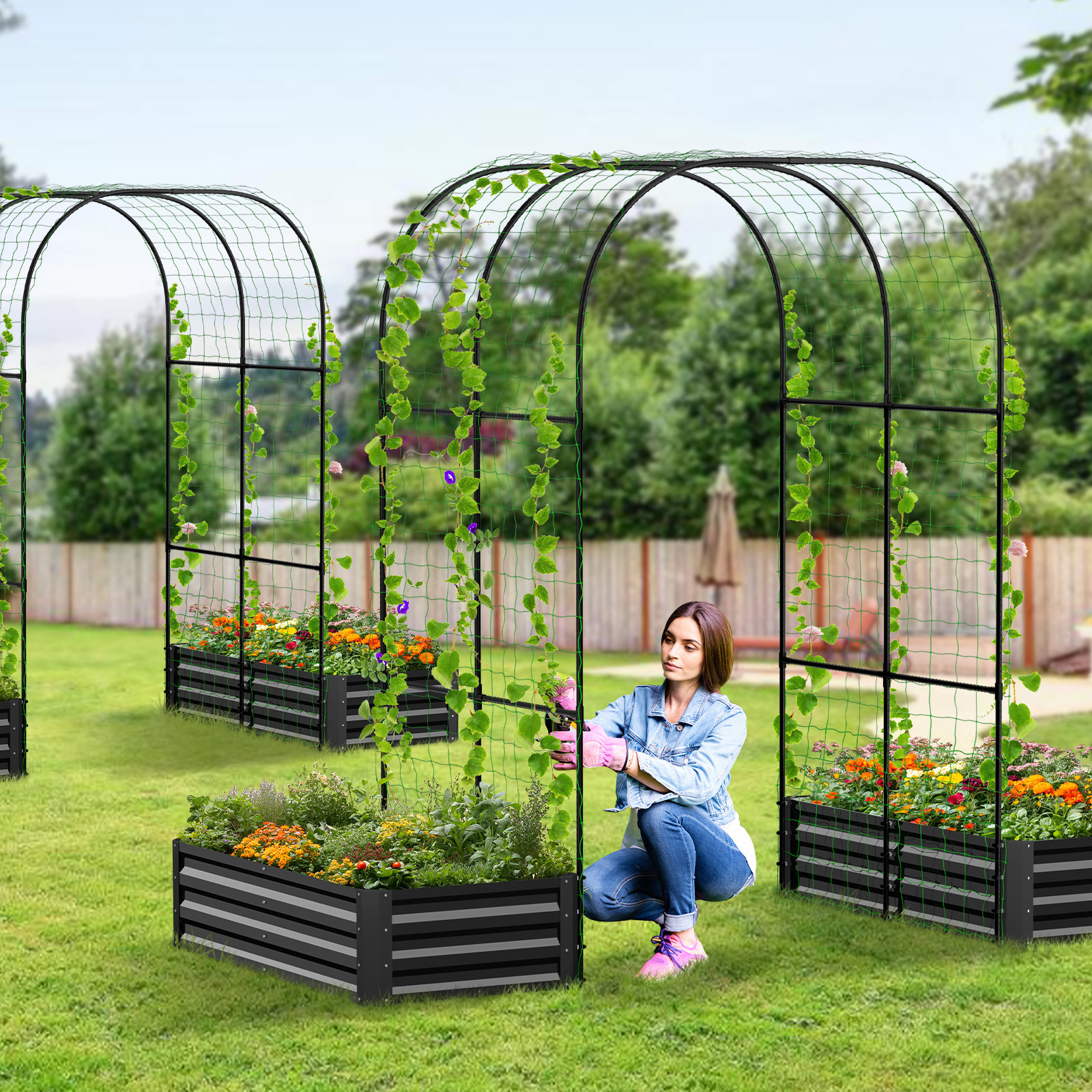 ShangQuan WuLiu 3 In 1 Raised Garden Bed With 87In Tall Arch Trellis ...