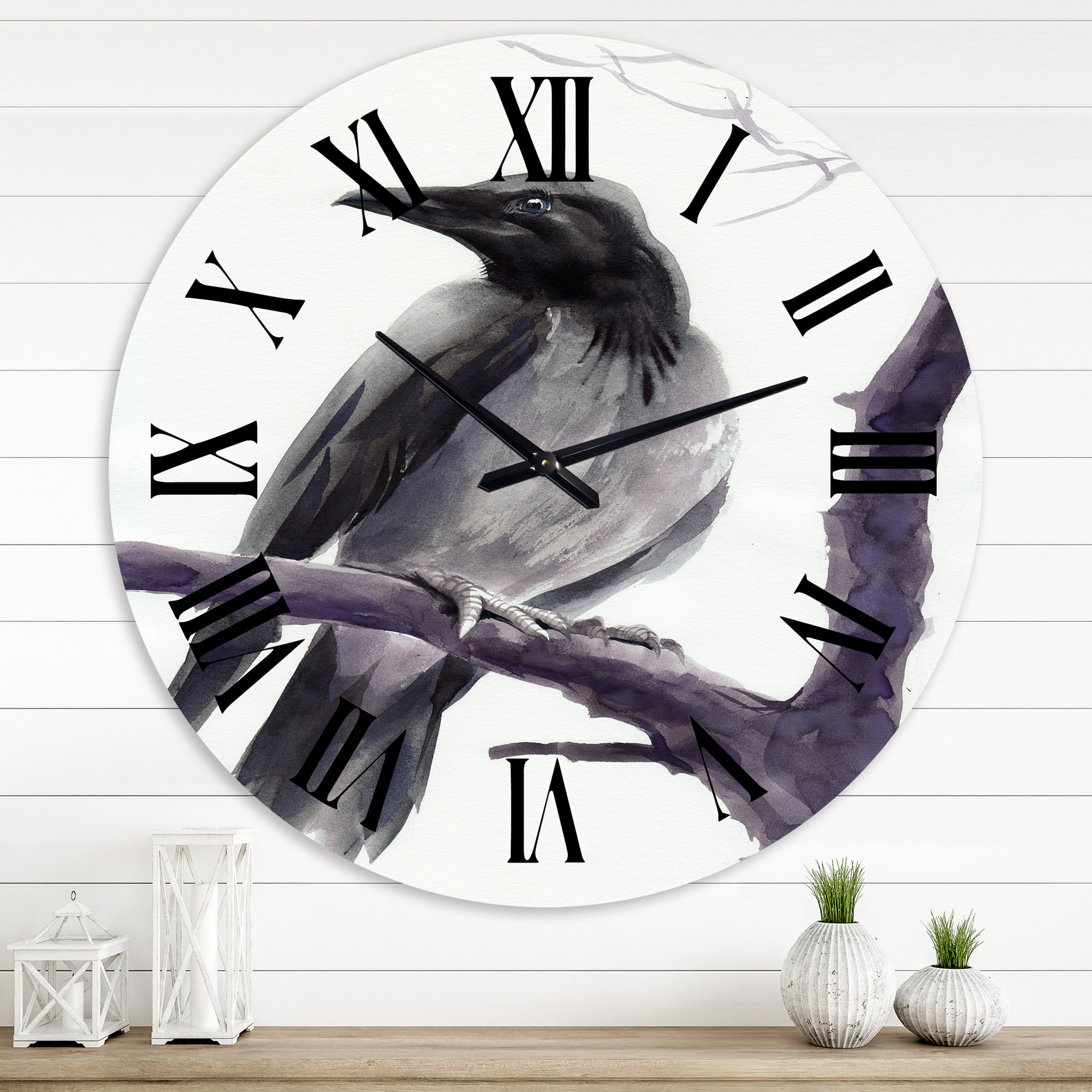 East Urban Home Big Crow On A Branch - Traditional wall clock | Wayfair