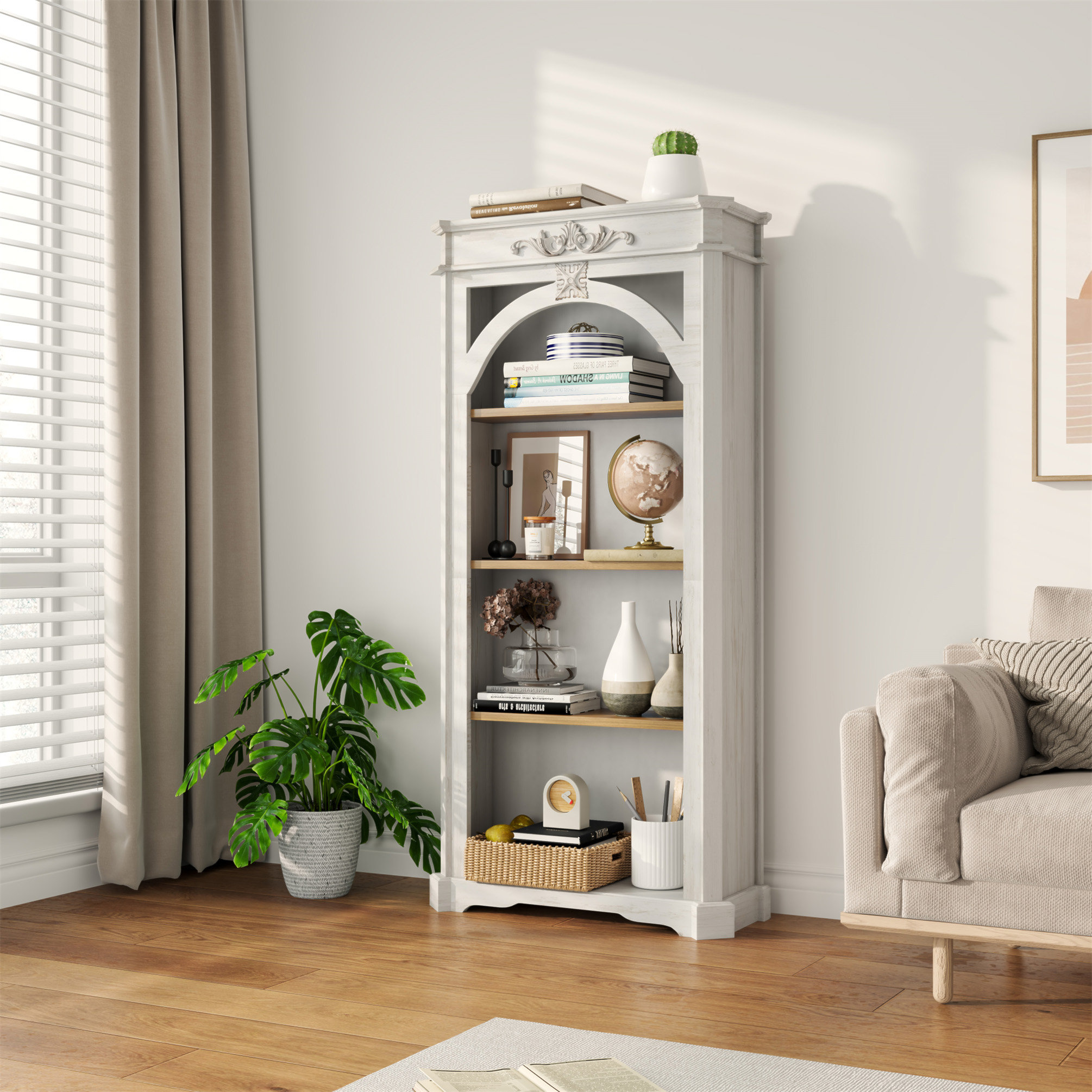 Latitude Run® Antique 4 Tiers Bookshelf,65 Inch Tall Bookcase,Tall ...