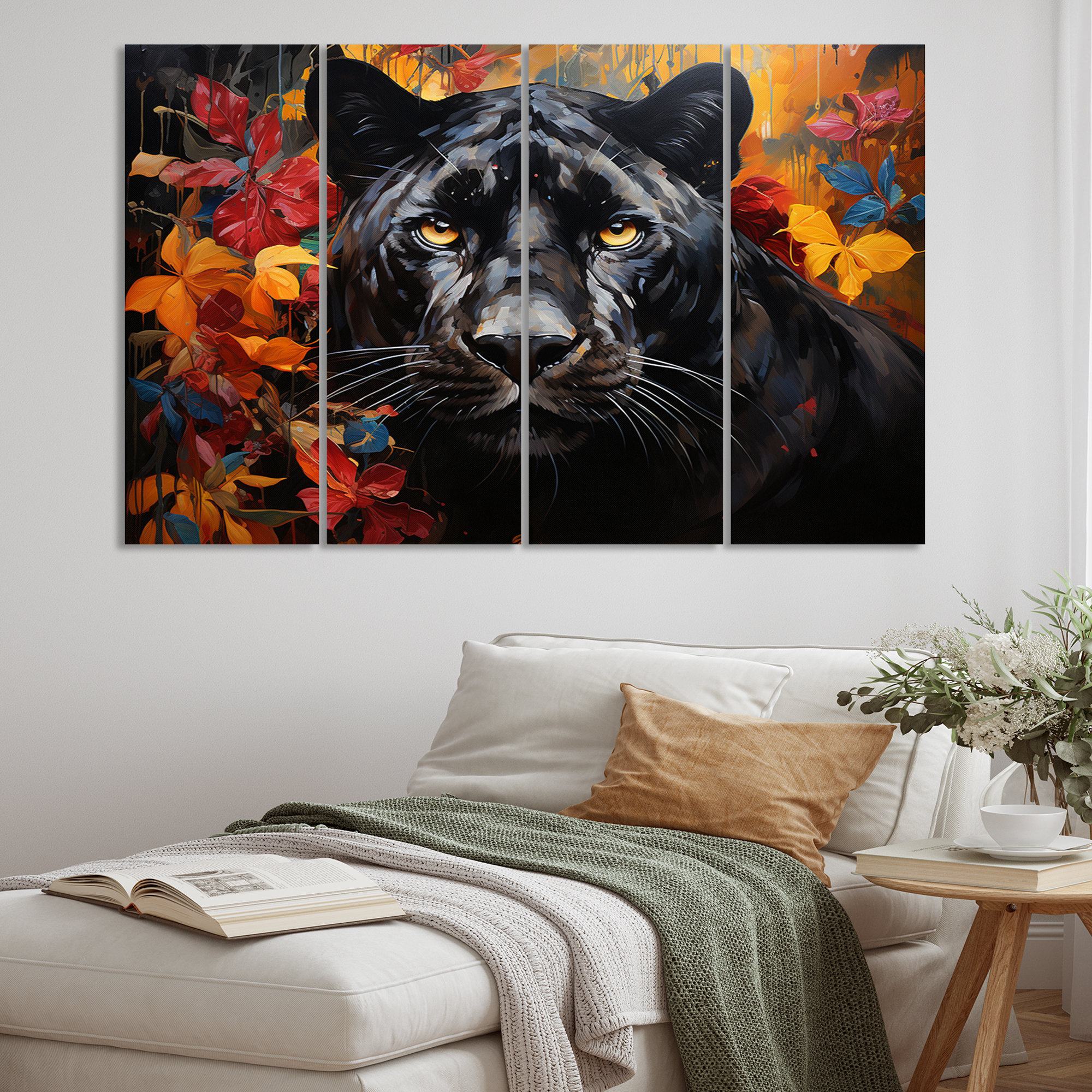 Dakota Fields " Panther Elusive Panther Collage " 4 - Pieces on Canvas ...