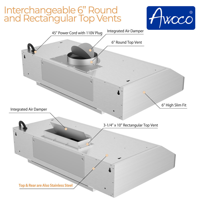 Awoco 30 Inches 900 Cubic Feet Per Minute Ducted Under Cabinet Range ...