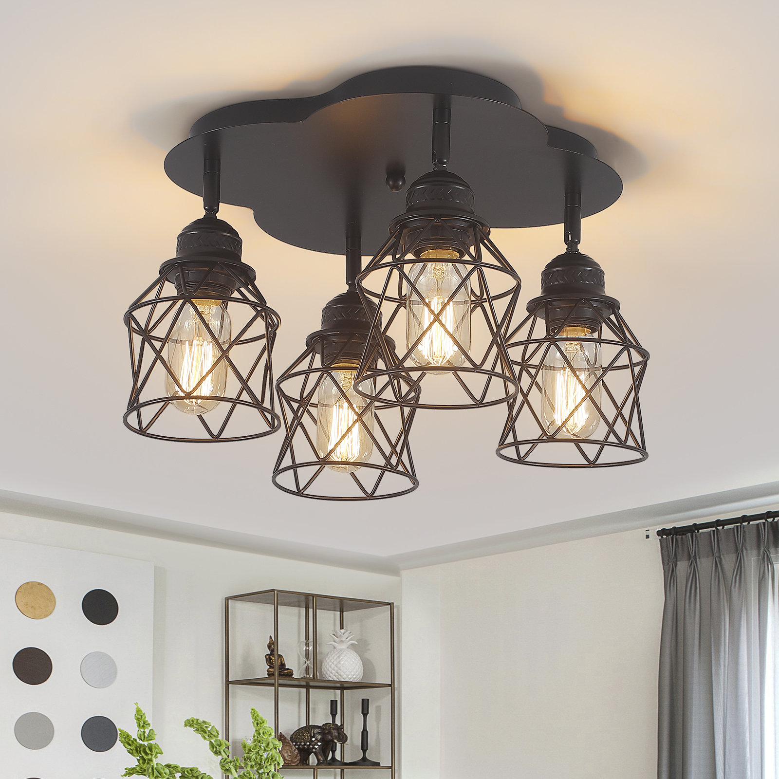 17 Stories 4-light Semi Flush Mount, Adjustable Multi-directional Black ...