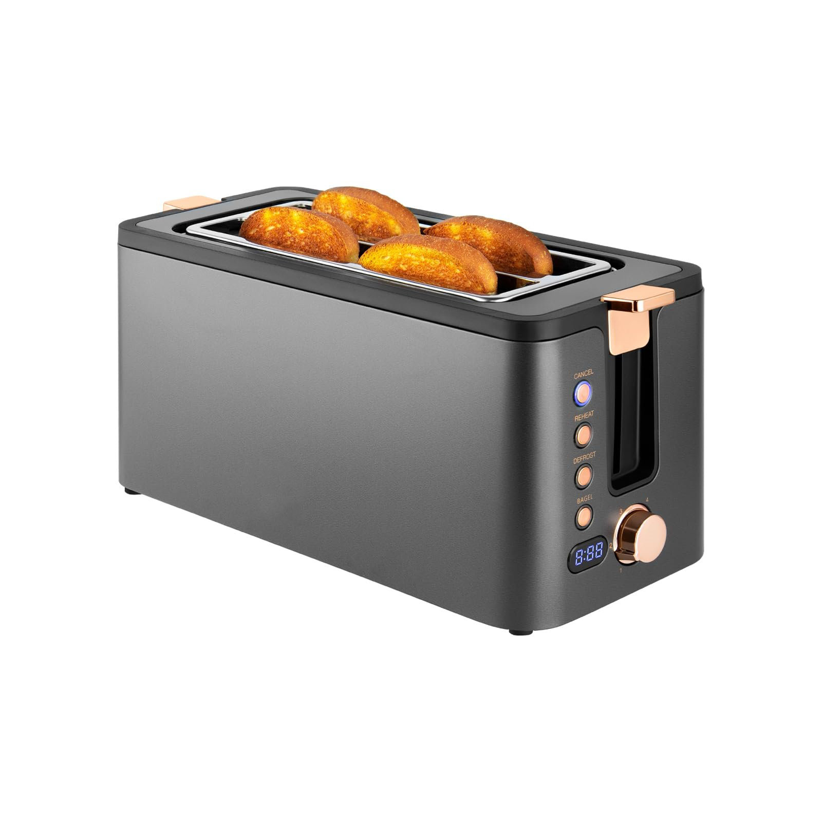 MODERN WALLS LLC 4 Slice Toaster, Long Slot Toaster With Warming Rack ...