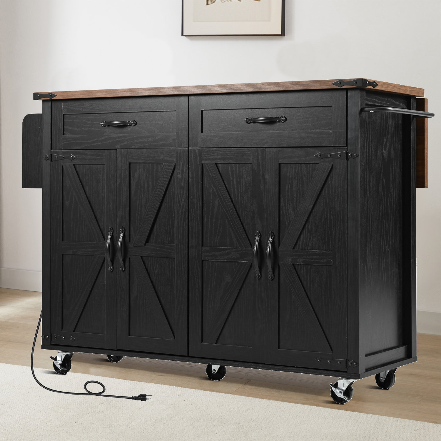 Lark Manor Wooden Storage Kitchen Island with 2 Drawers, 2 Cabinets ...