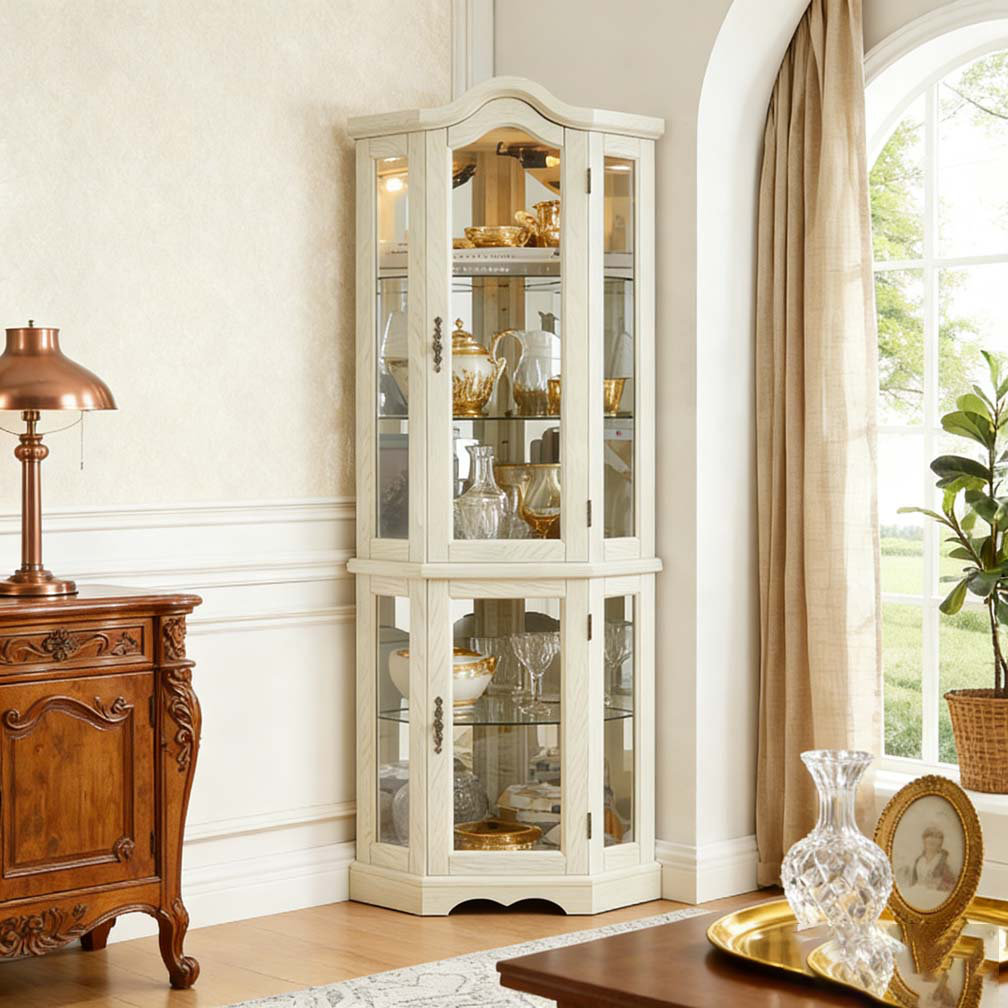 Latitude Run® Lighted Corner Curio Cabinet with Tempered Glass Doors ...