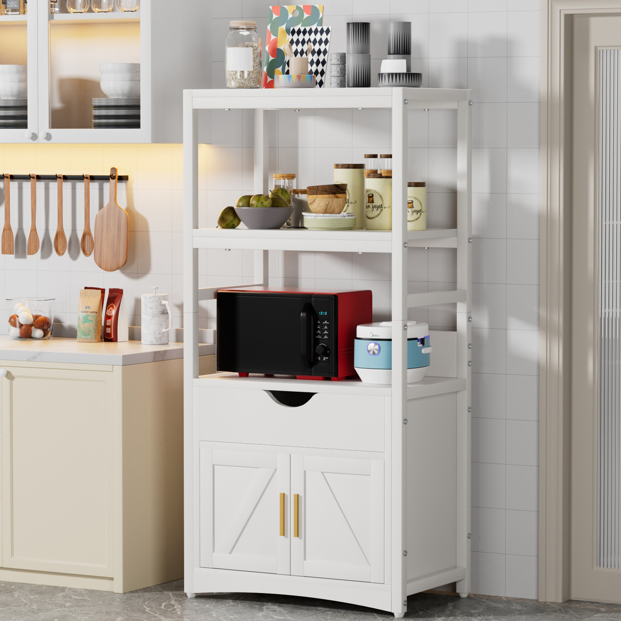 August Grove® Kitchen Pantry Freestanding Multi-Storage Cabinet With ...