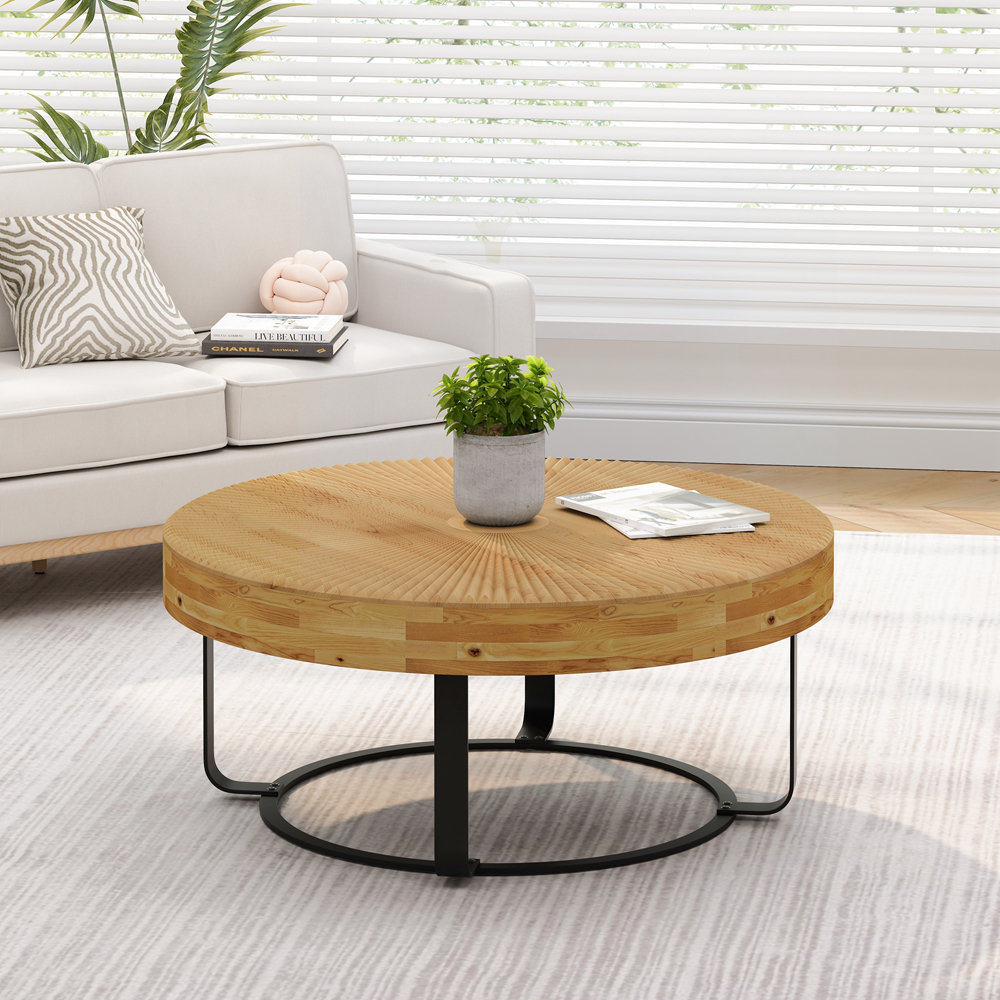 Loon Peak Modern Round Coffee Table Wooden Carving Pattern Coffee Table ...