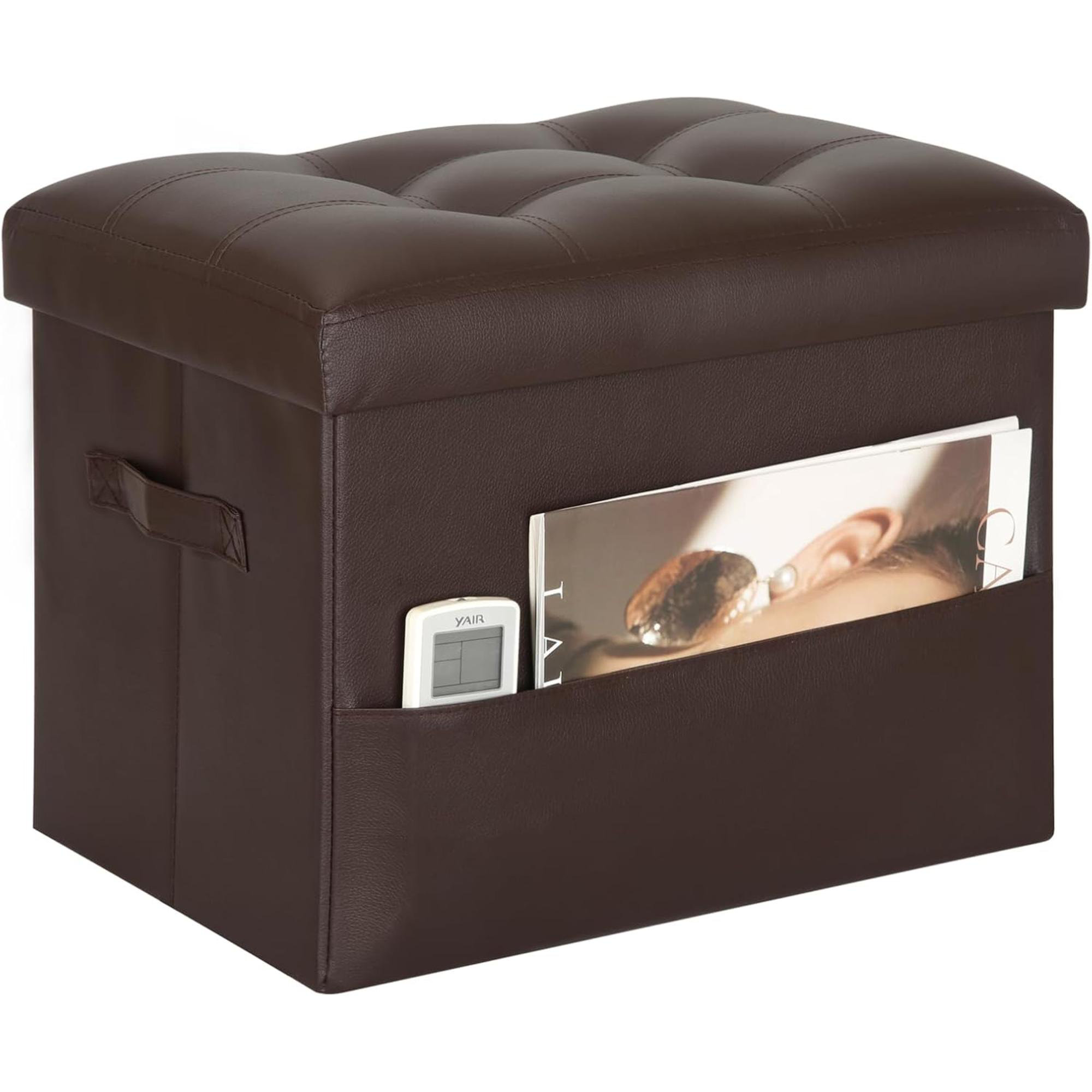 Ebern Designs Storage Ottoman Foot Rest Stool, Foldable Leather ...