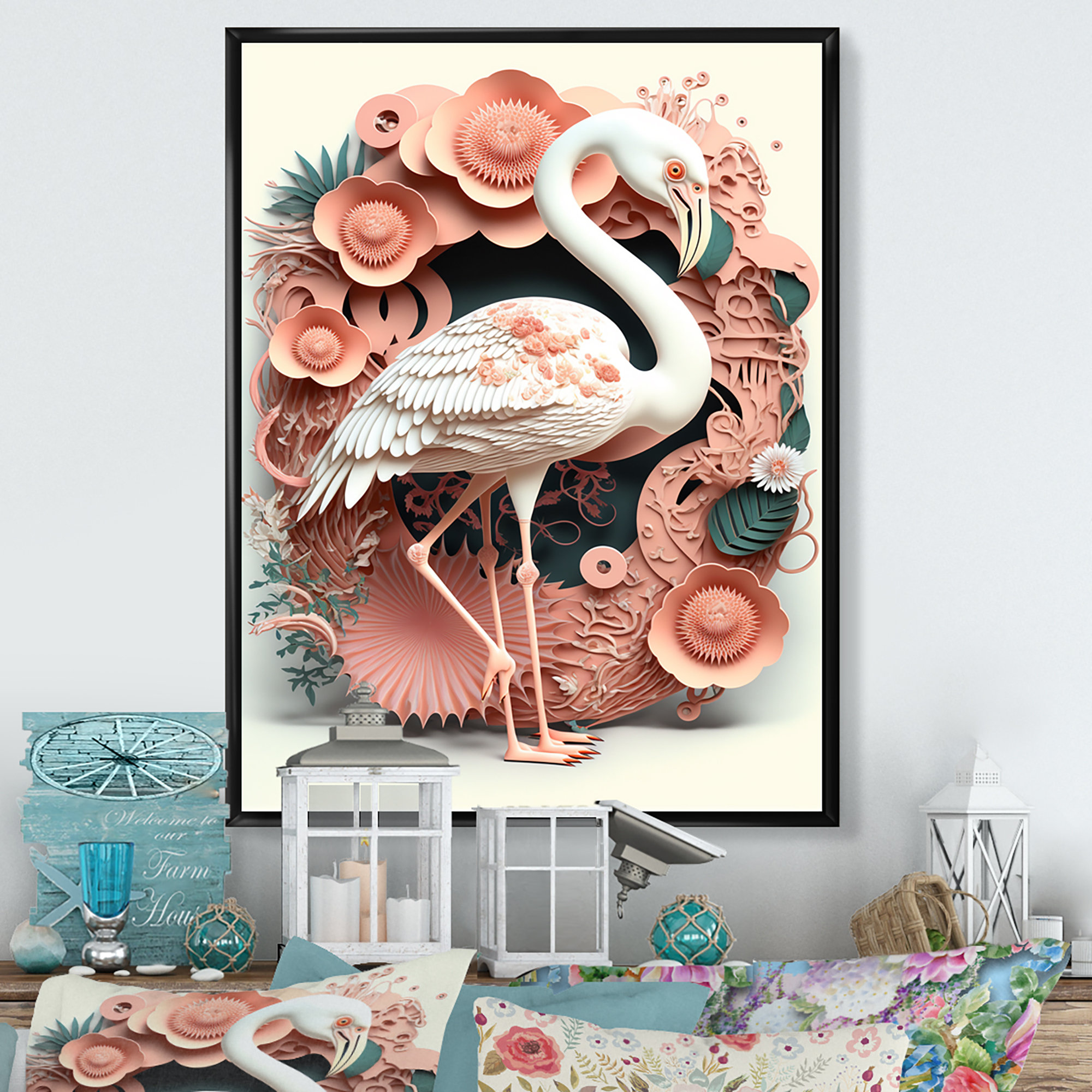 Bay Isle Home™ Karrena White Flamingo On Pink - Print on Canvas ...