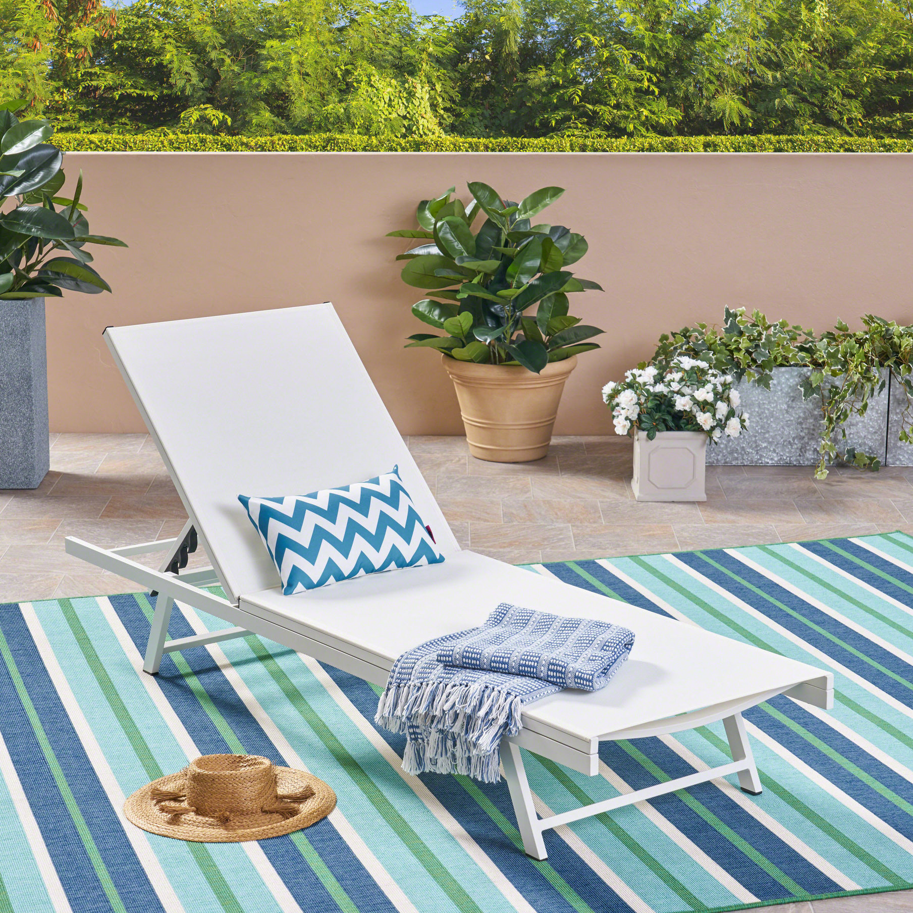 Brayden Studio® Modern Poolside Chaise - White Mesh, Aluminum Frame Sun ...
