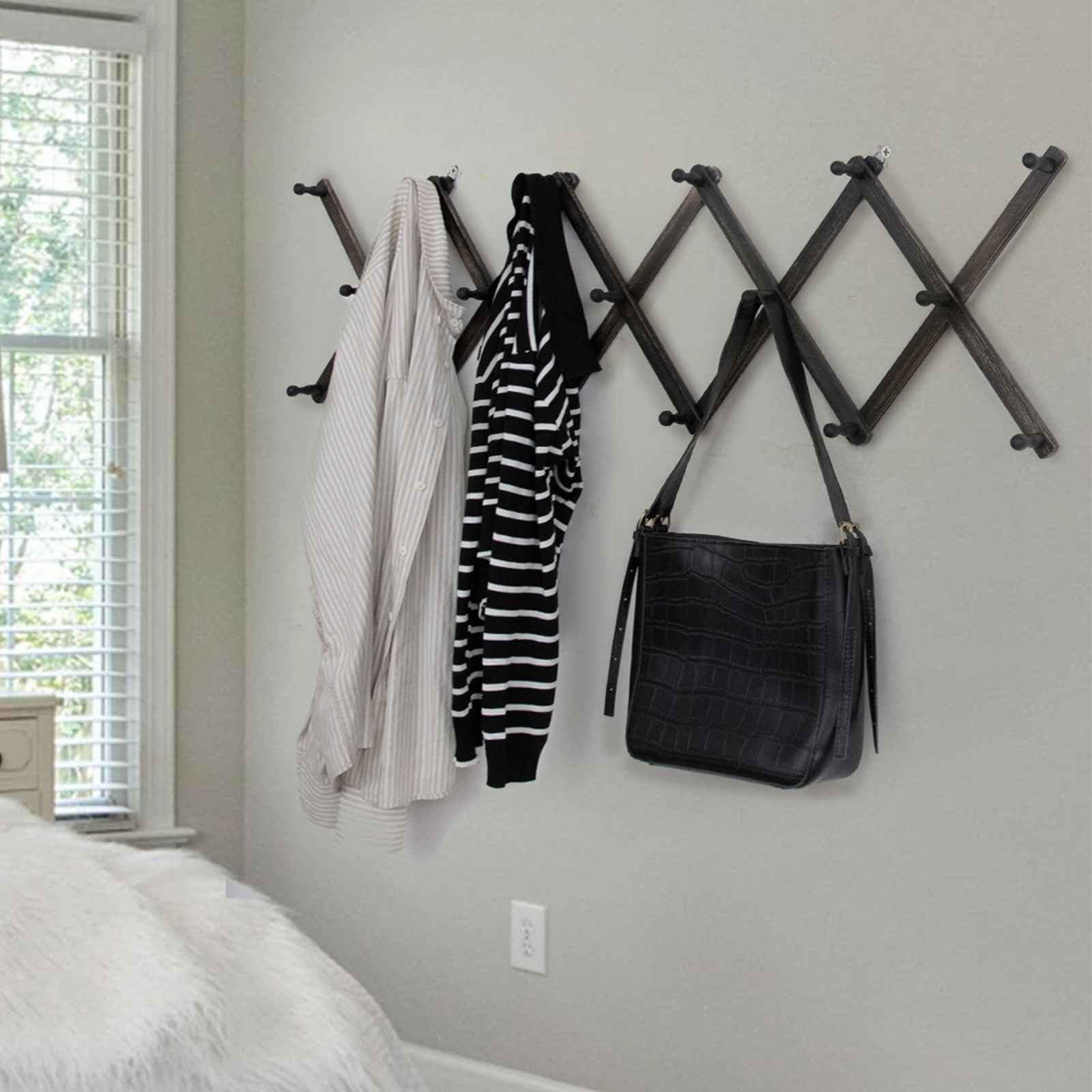 ALFOSCABINETS Wooden accordion wall hanger with 17 expandable hooks for ...