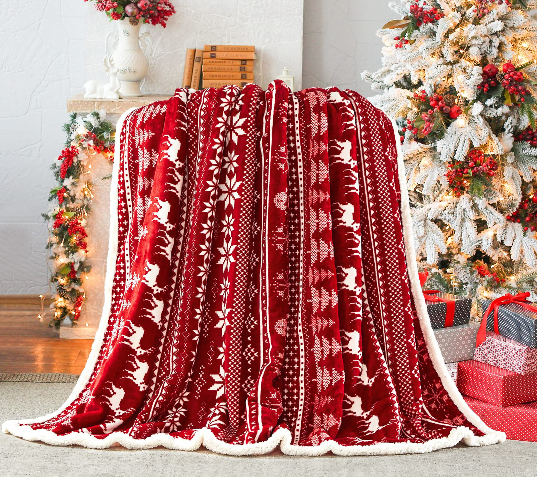 HIRVOK Red Sherpa Christmas Throw Blanket | Wayfair