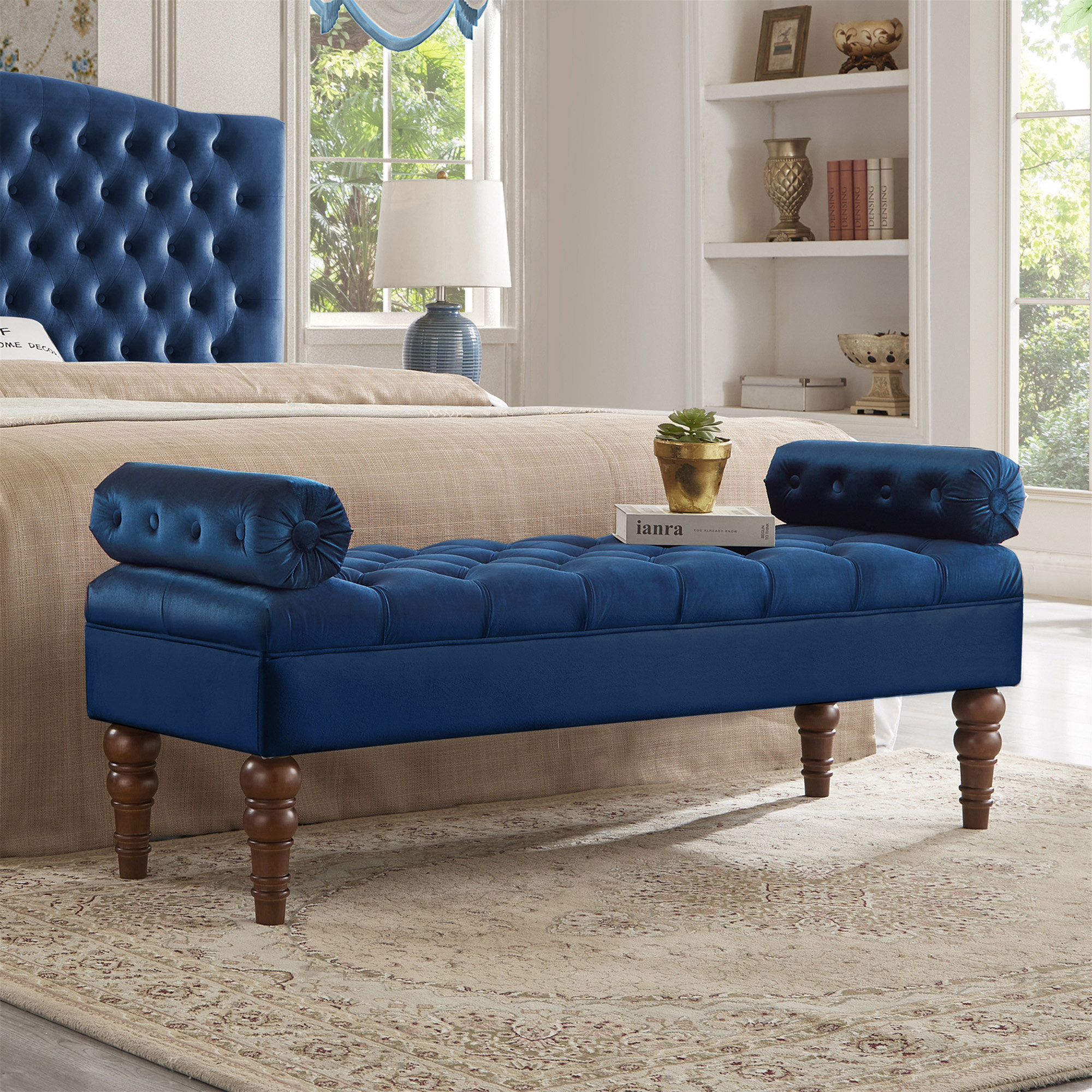 Astoria Grand Velvet Long Bed Bench With Tufted Button,Entryway Bench ...
