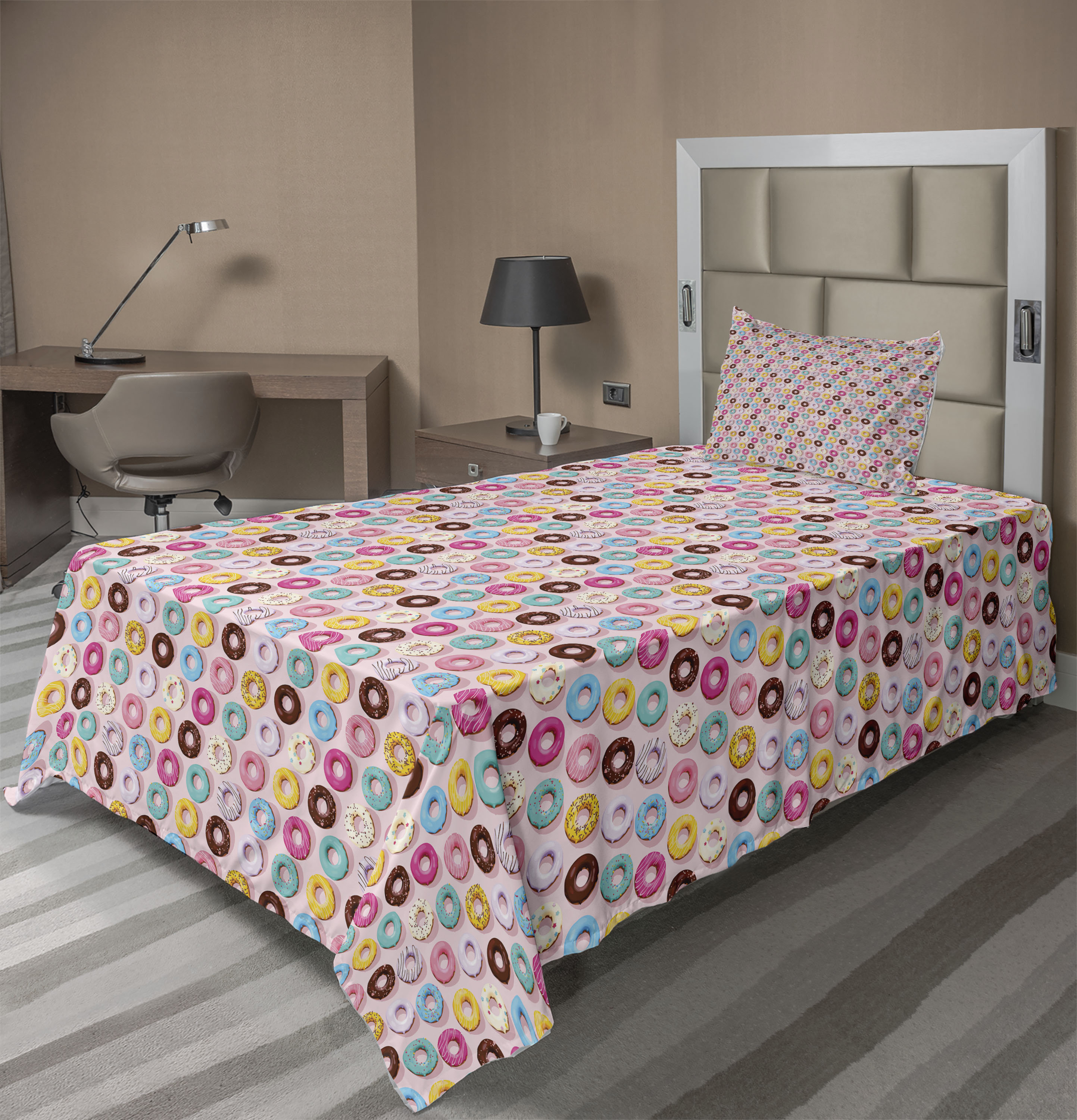 Ambesonne Dessert Sheet Set Colorful Donuts Top View Pink Turquoise and ...