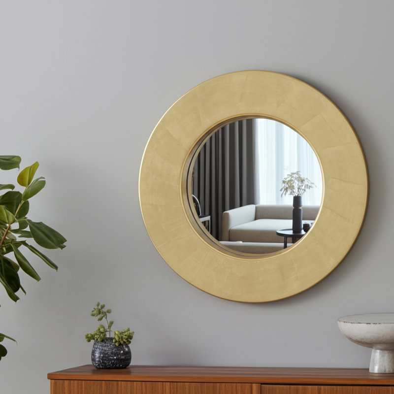 Everly Quinn Round Gold Disc Contemporary Wall Mirror | Wayfair