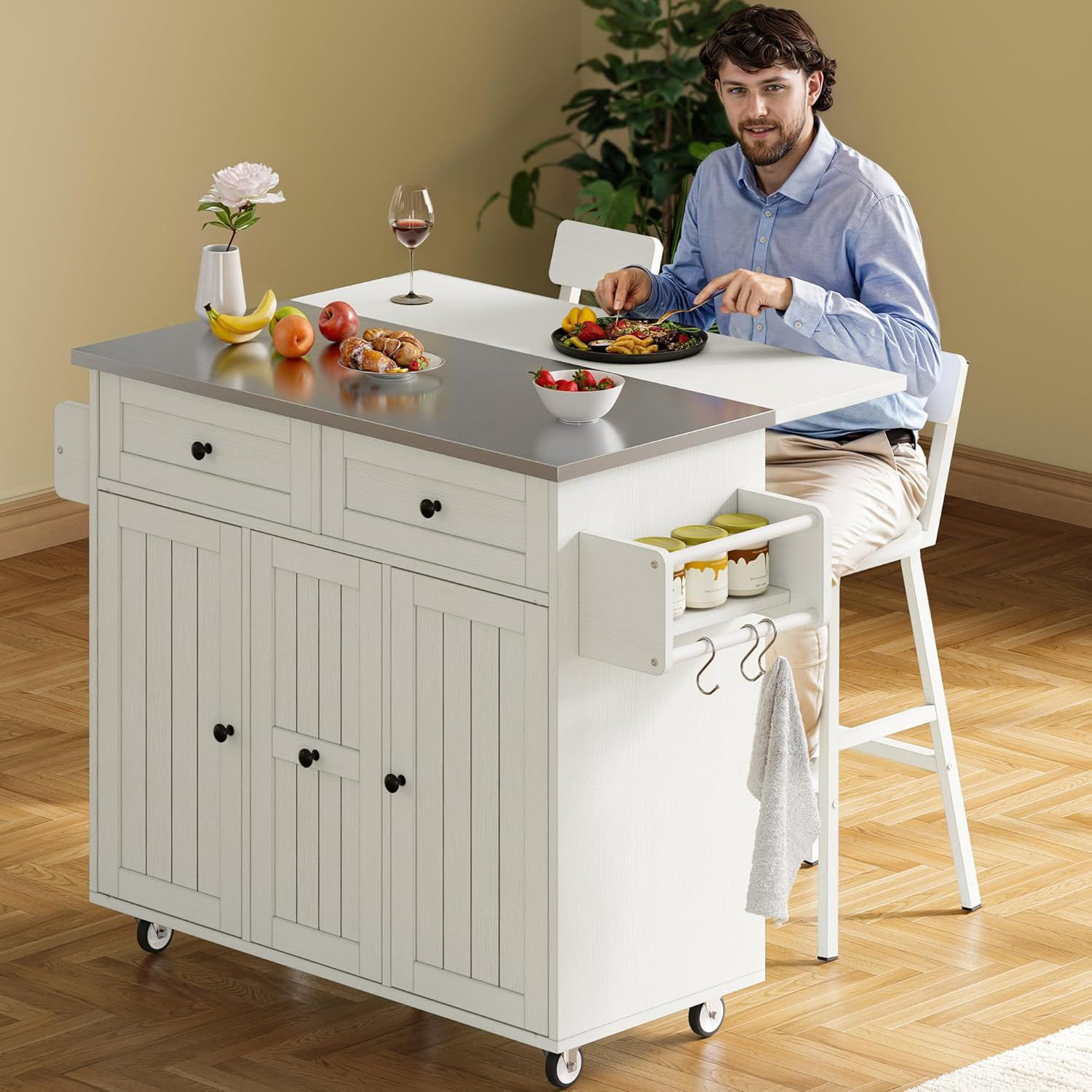 One Allium Way Kitchen Island with Seating, Mobile Kitchen Storage ...