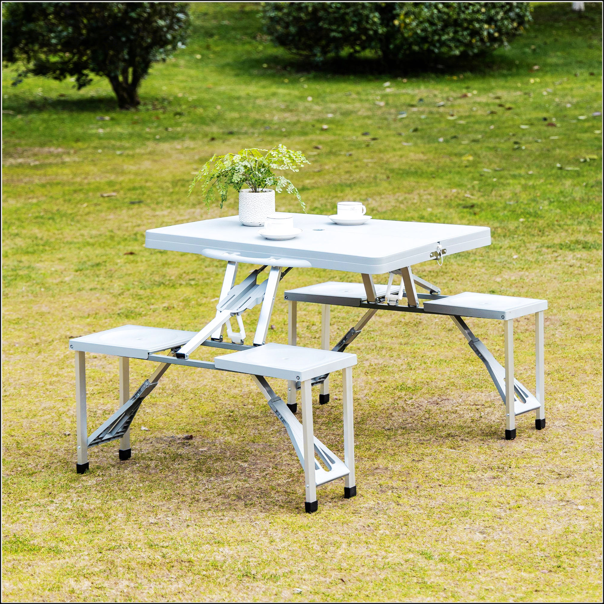 Arlmont & Co. Portable Folding Picnic Table With Umbrella Hole And ...