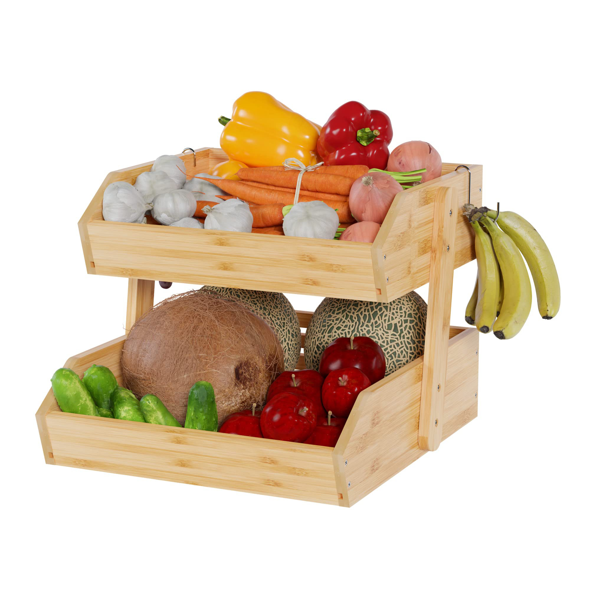 Union Rustic Fruit Basket Kitchen Counter Holder - Bamboo 2 Tier Fruit ...