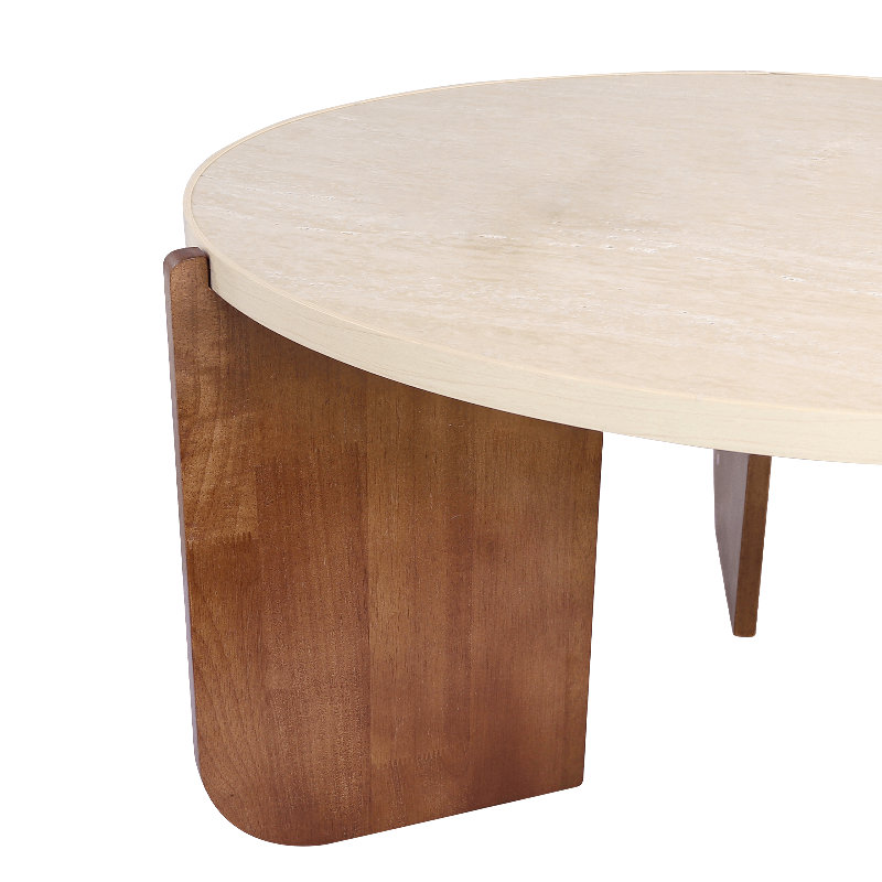 Wrought Studio Elegant Round Travertine Texture Coffee Table – 28.4 ...