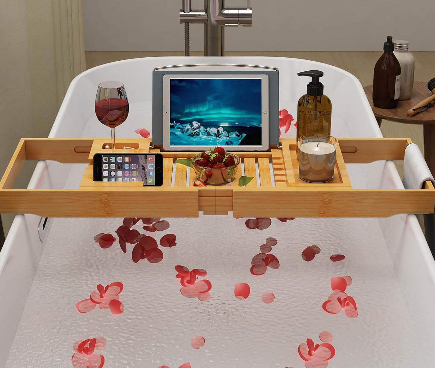 Latitude Run® Foldable Bamboo Bathtub Caddy Tray Expandable - Wayfair ...