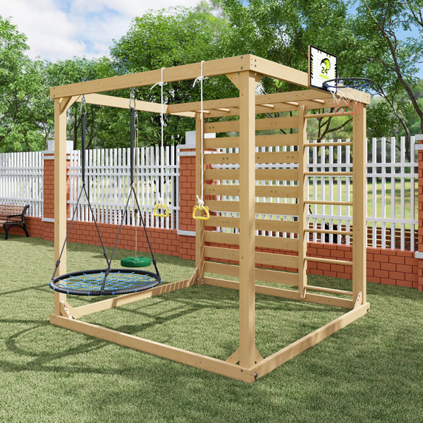 Morinome 8-In-1 Cedar Wood Kids Outdoor Backyard Playset For Ages 3 ...