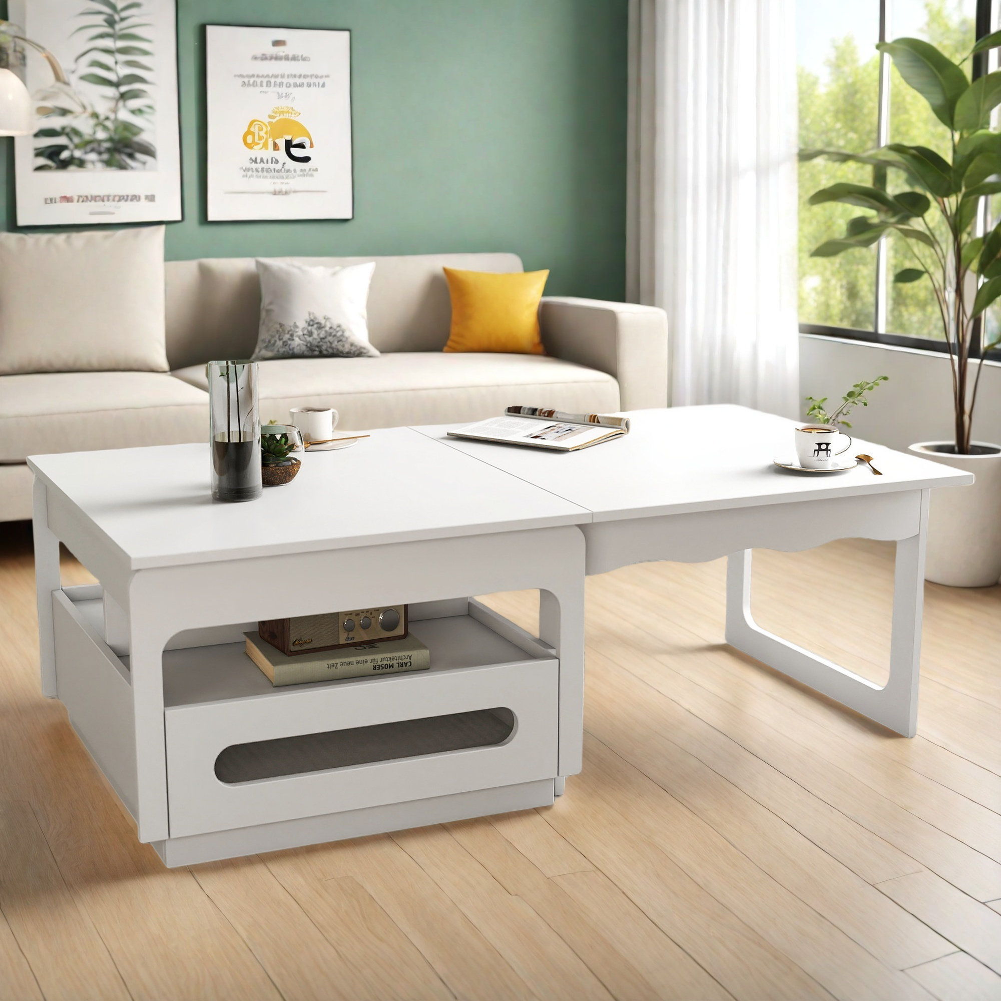 Latitude Run® 3 In 1 Deformed Coffee Tables With Storage Cabinet | Wayfair