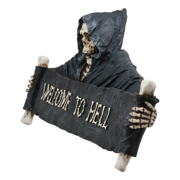 World Menagerie Grim Reaper Skeleton Opening Scroll Sign Bones Saying ...