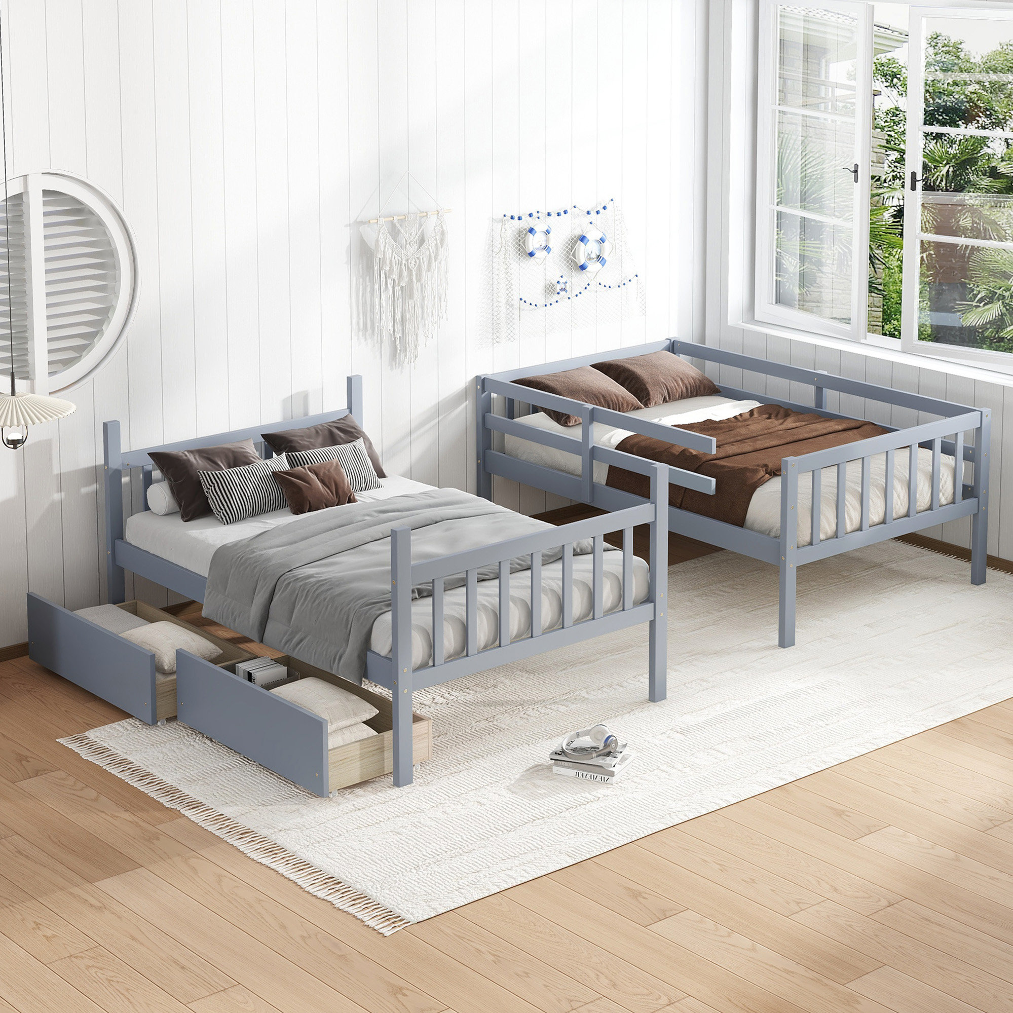 Latitude Run® Full Over Full Rubber Wood Bunk Bed With 2 Drawers ...