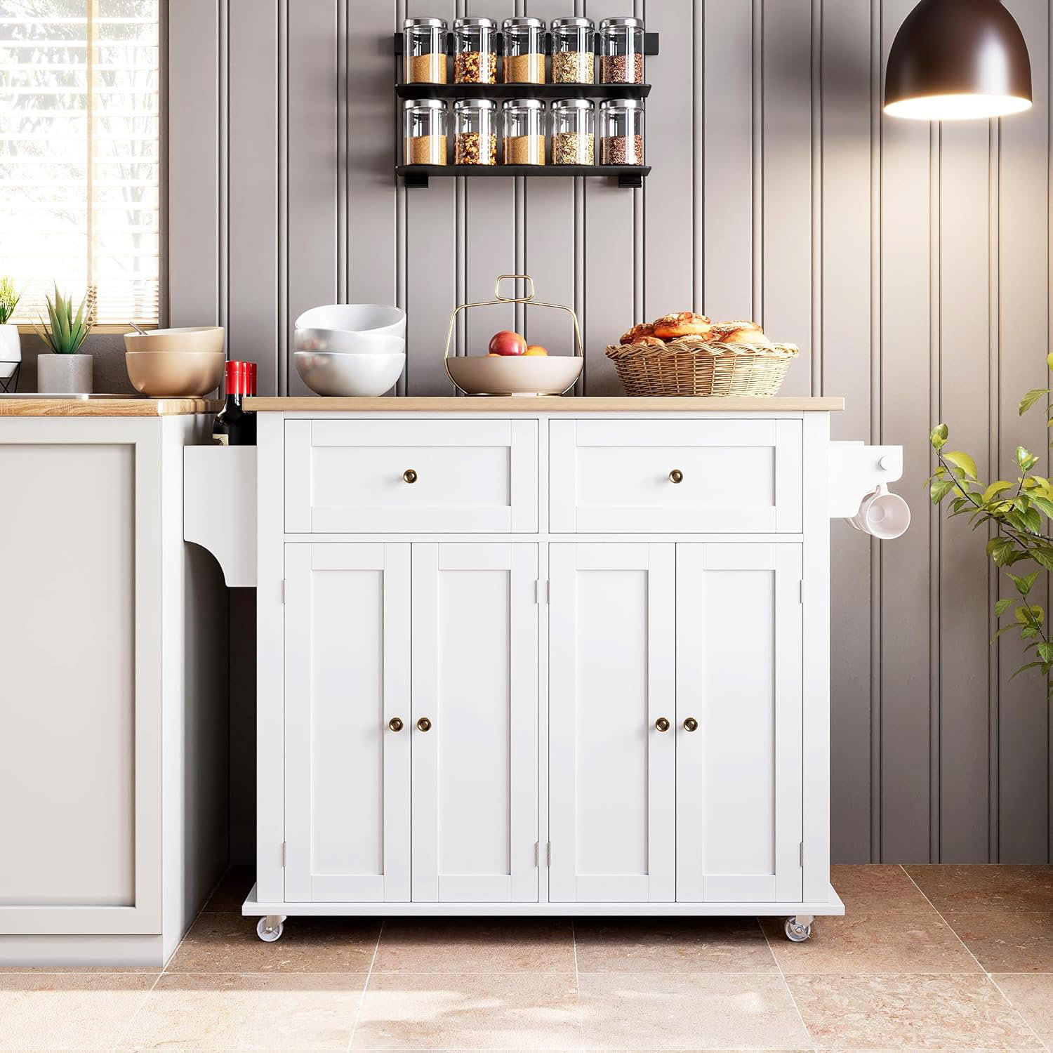 Winston Porter Kitchen Island Cart With Solid Wood Top, Portable ...