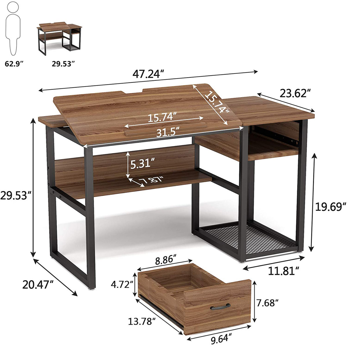 Inbox Zero 47" Drafting Desk & Reviews | Wayfair