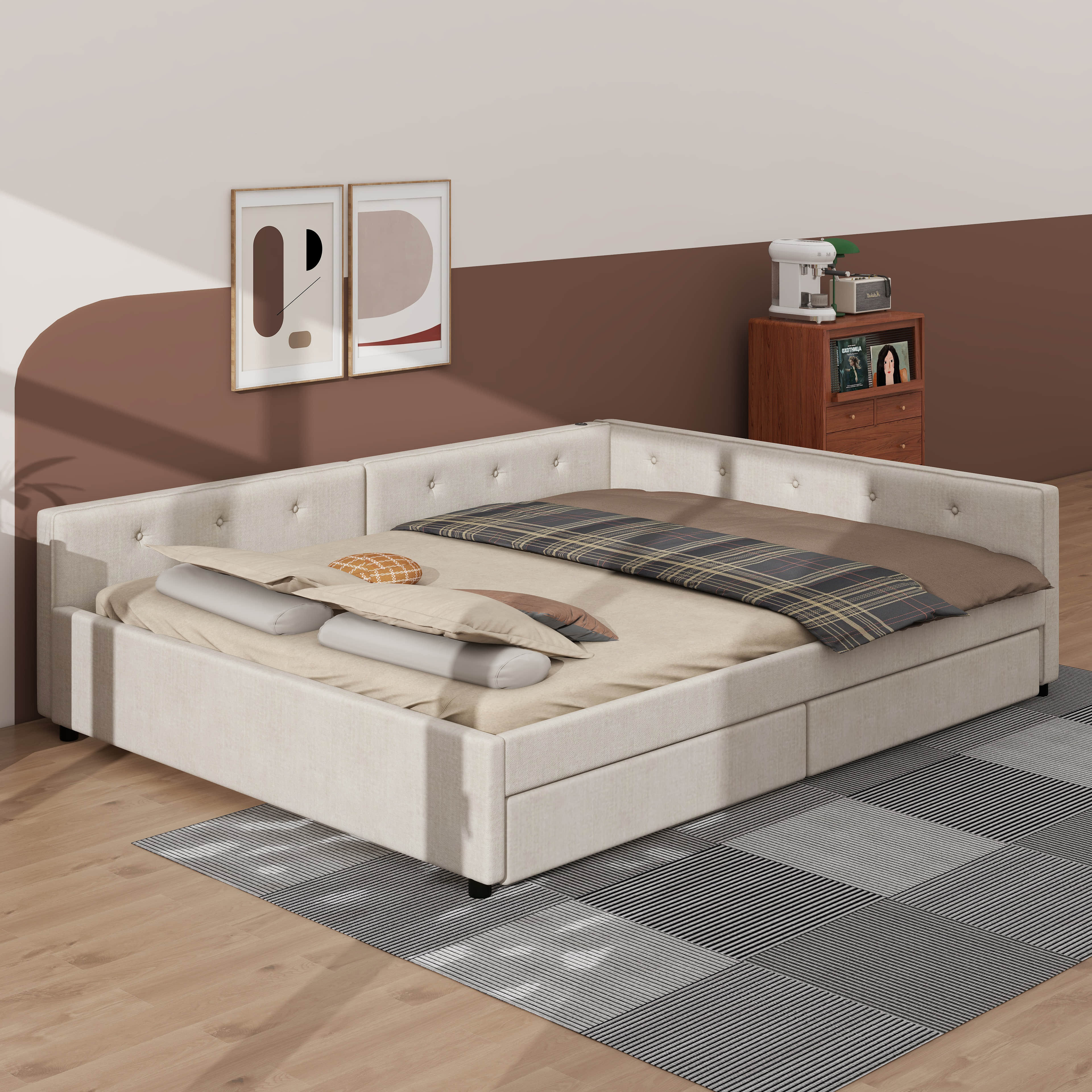 XIUYE Upholstered Platform Bed Equipped With Built - In USB Ports And 2 ...