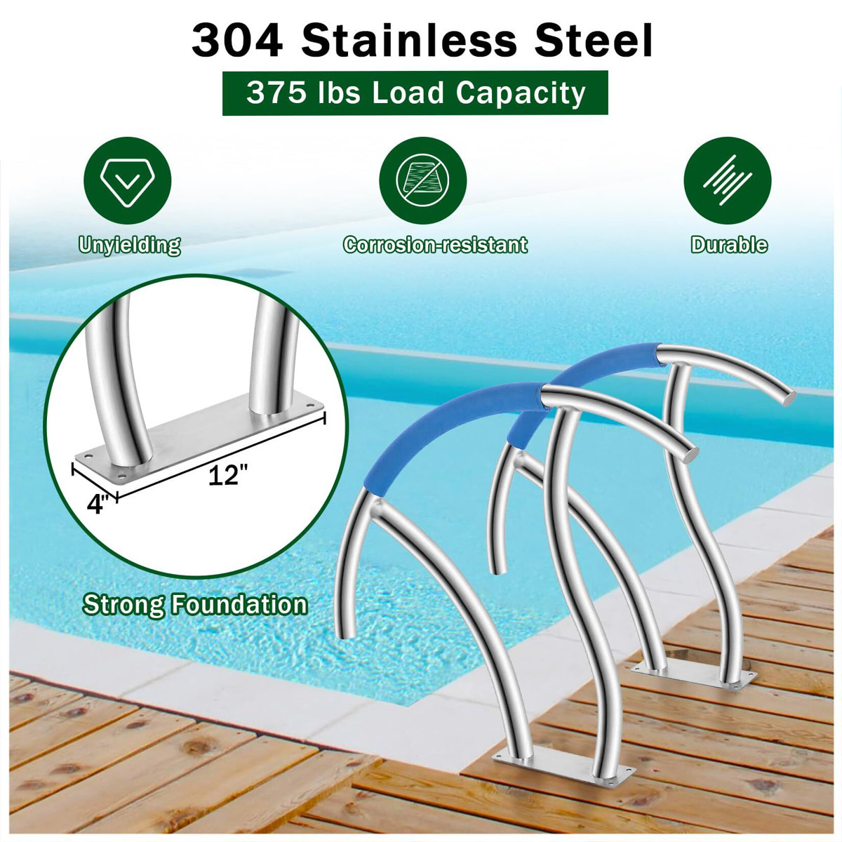 babevy Pool Railings For Inground Pools, 2 Pack 30"X 30" In Ground Pool ...