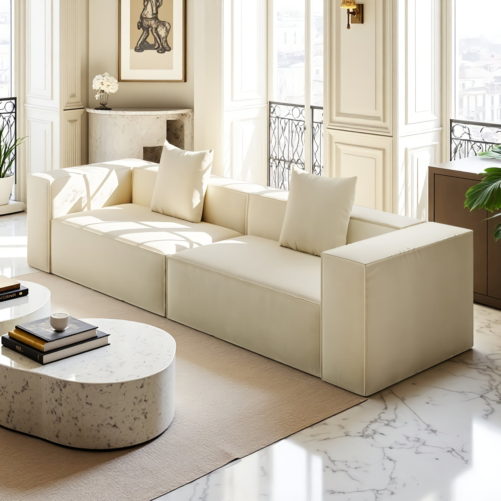 Everly Quinn Modern Simple Cream Modular Compressed Sofa | Wayfair
