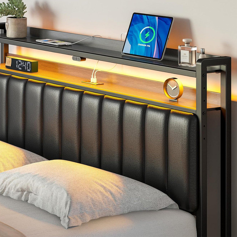 Orren Ellis Headboard for Bed with Storage,Head Board with USB & Type C ...