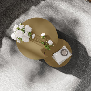 Mercer41 Brushed Gold Round Nesting Coffee Table Living Room Cocktail ...